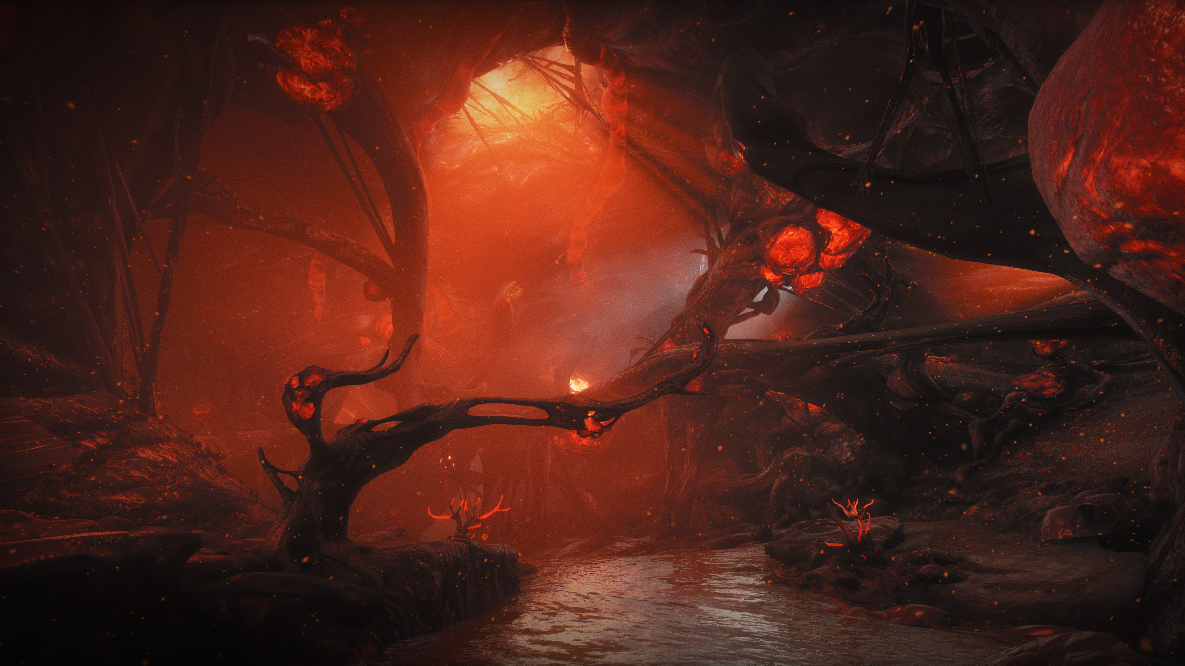 Warframe 4K Ultra HD: Infernal Cavern Battlefield Wallpaper