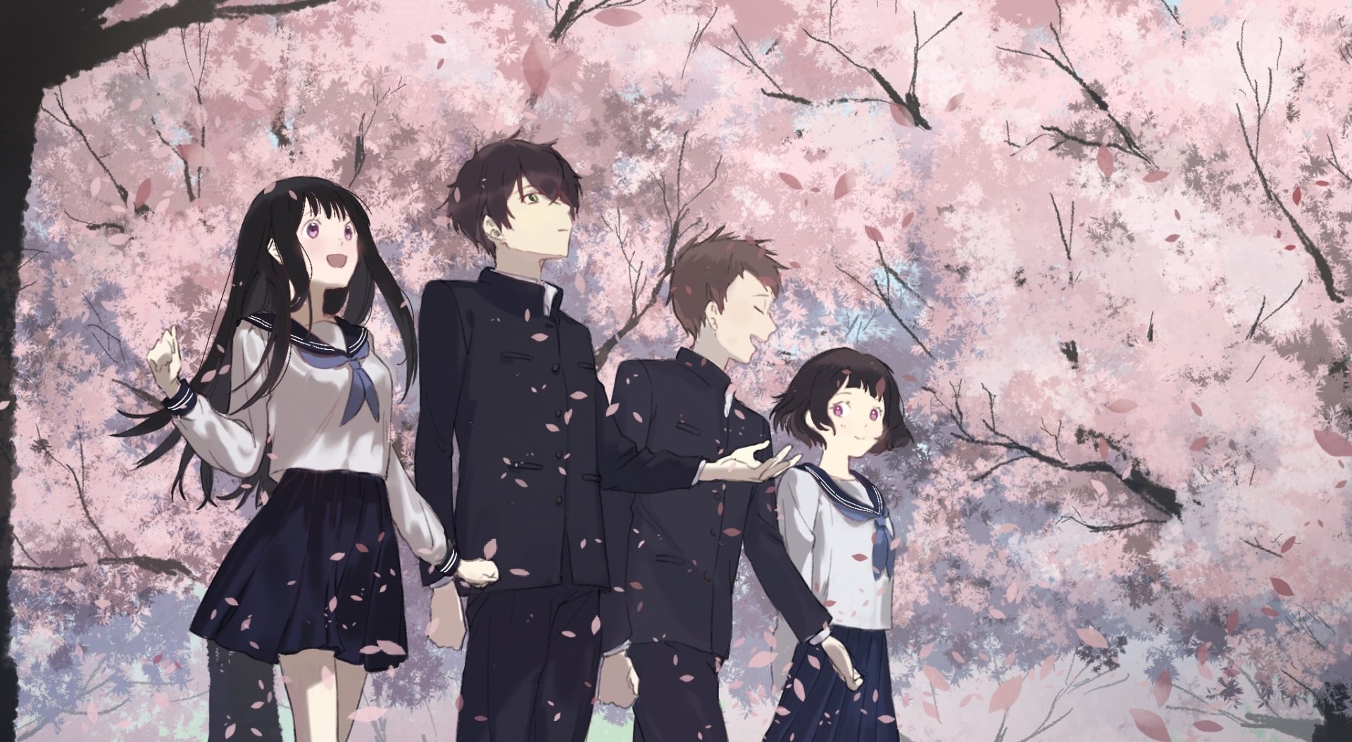 Hyouka HD — Sakura Stroll: Hōtarō, Eru, Satoshi & Mayaka by Noma ...