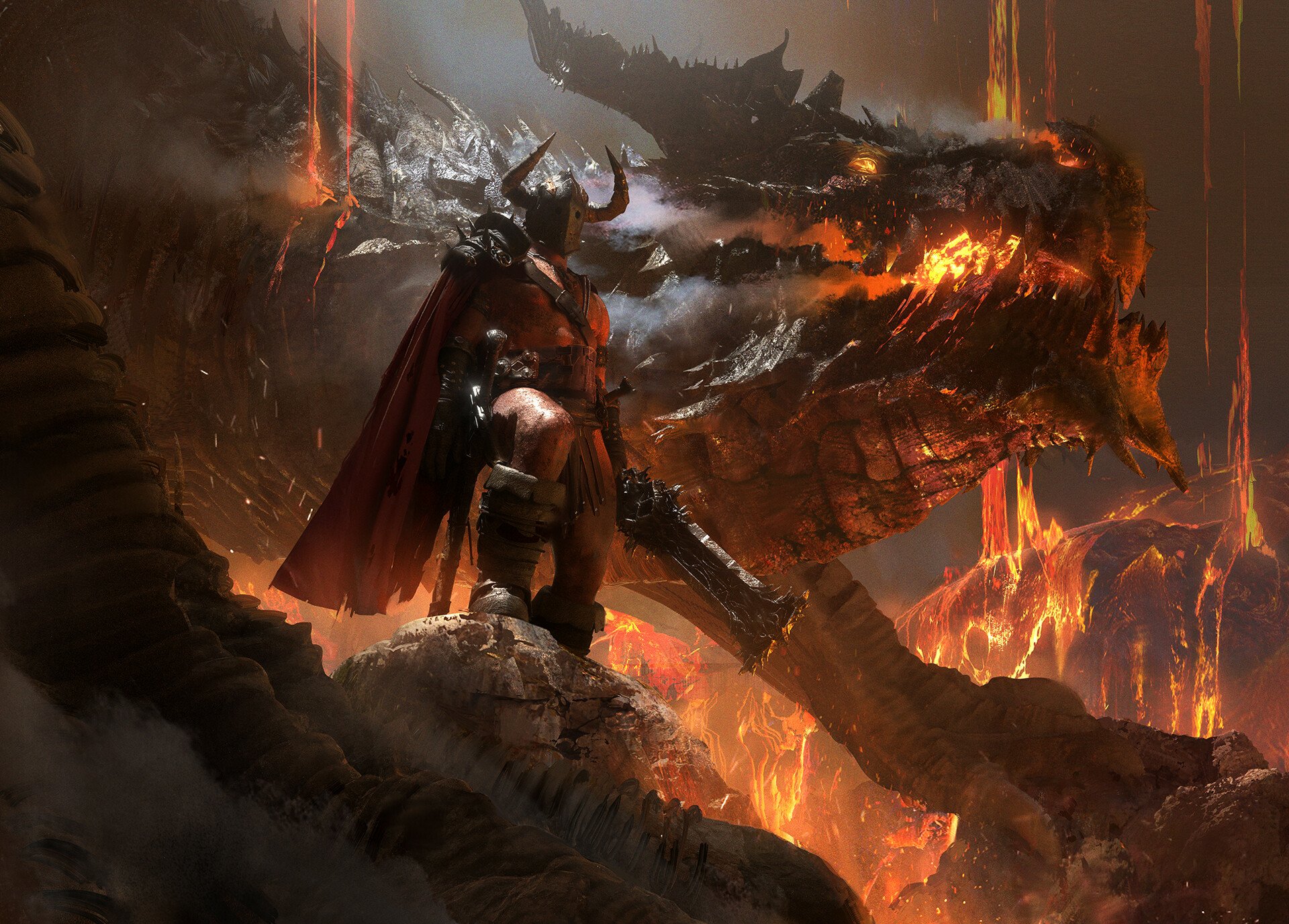 Epic Fantasy Warrior Facing a Fierce Dragon - HD Wallpaper by Brock ...