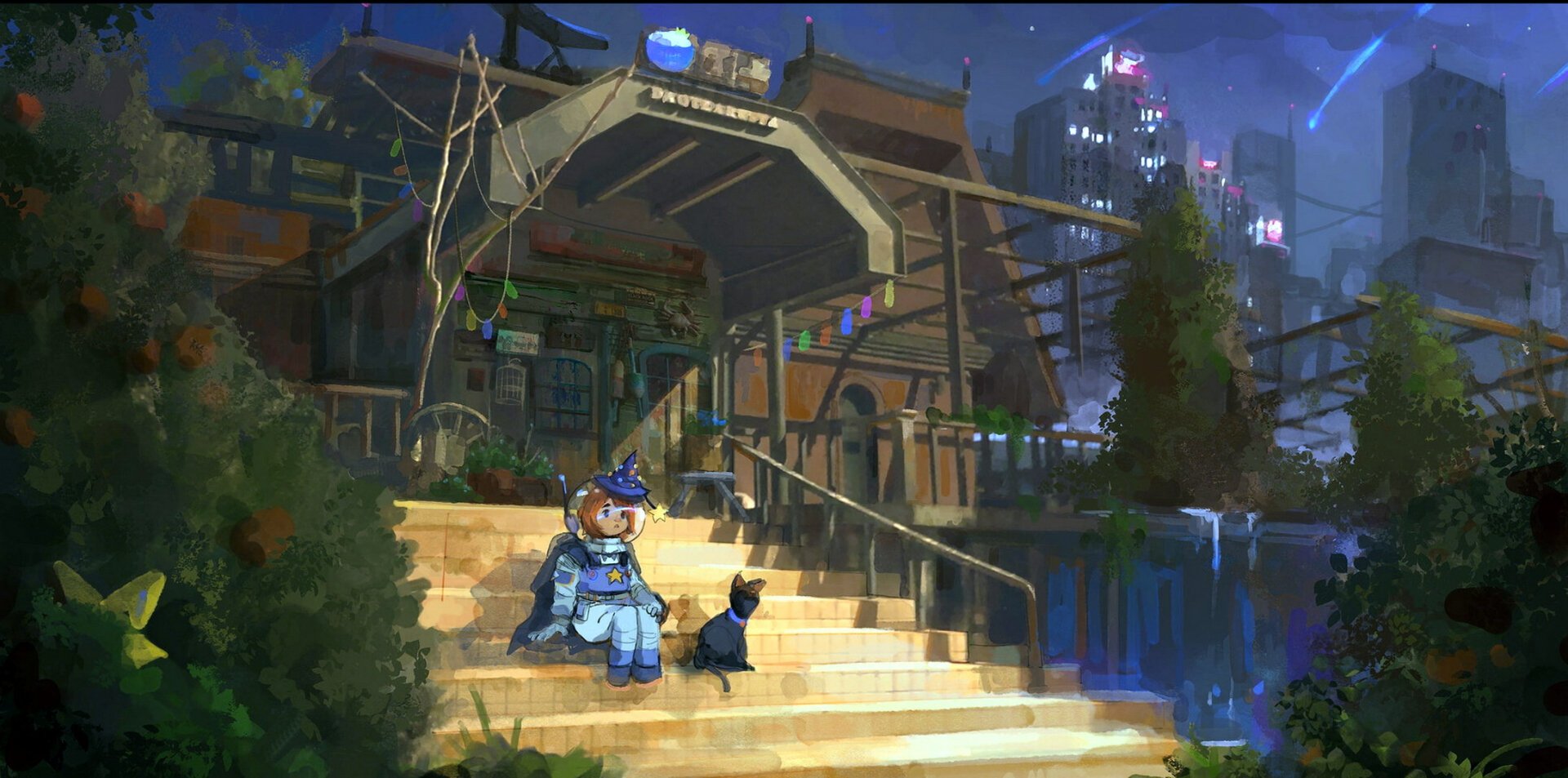 Download Anime Witch City Night Cat Anime Cat Anime Night Anime City HD ...