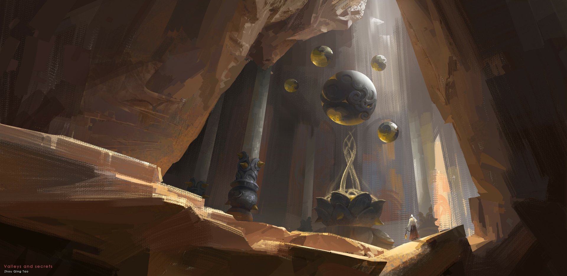 Enchanted Spheres in the Hidden Cave – Fantasy HD Wallpaper by zhou qingtao