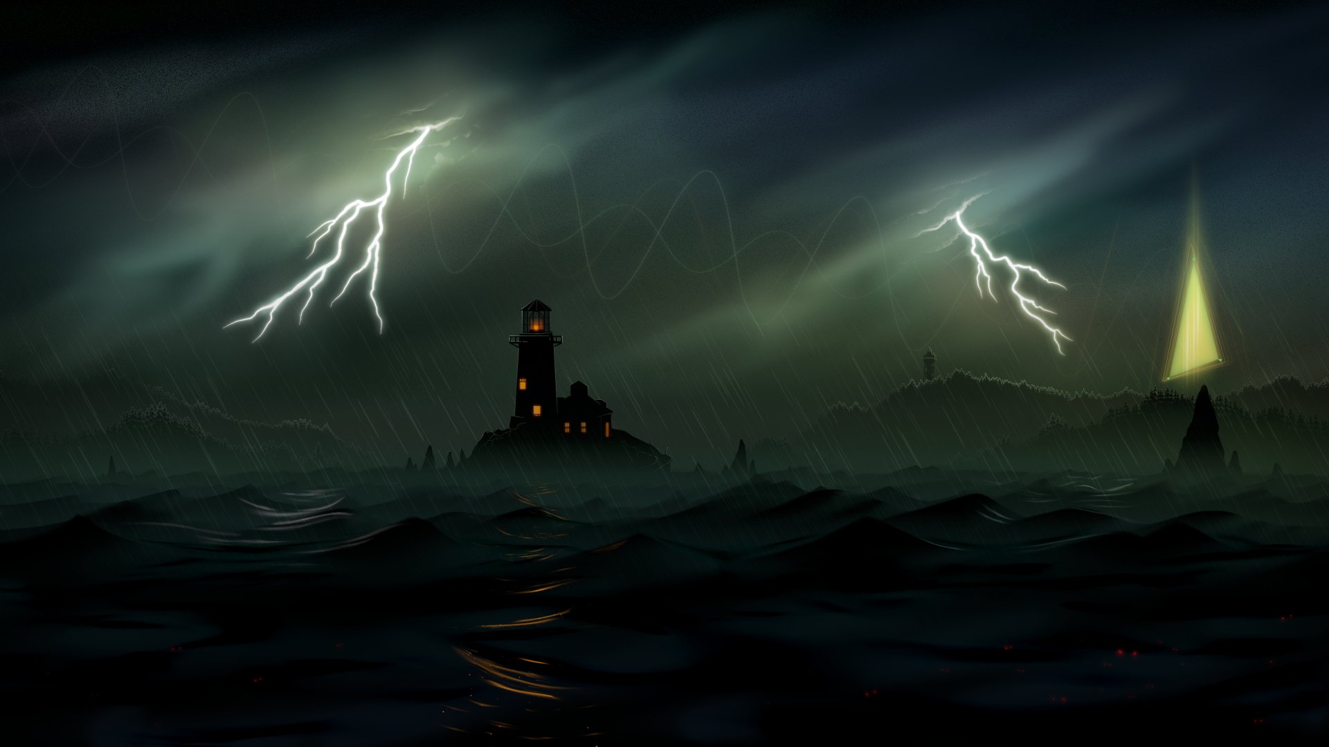 Download Lightning Lighthouse Fantasy Ocean 4k Ultra HD Wallpaper by ...