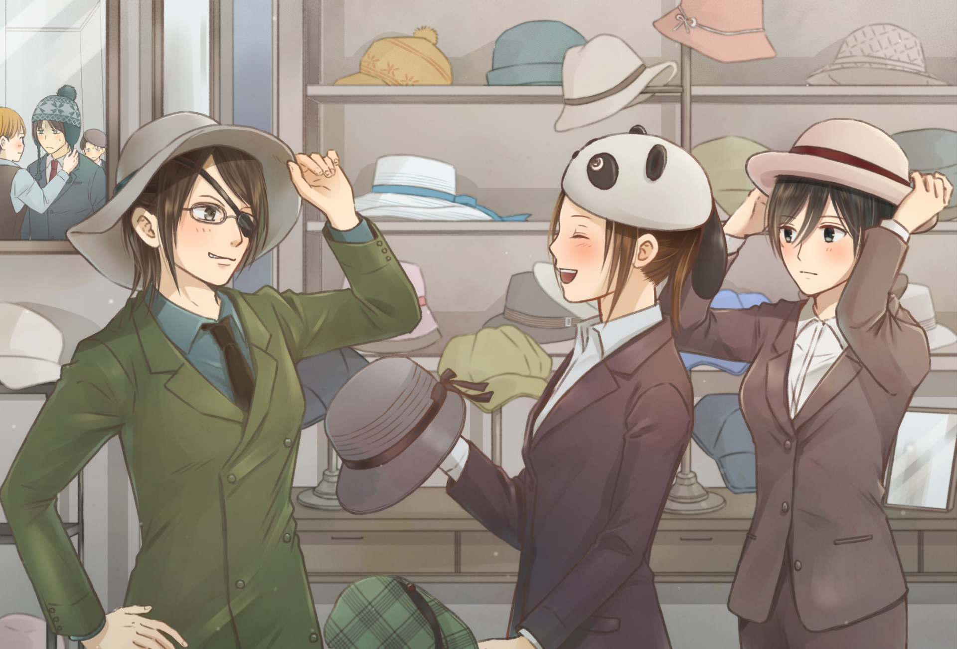 Attack on Titan — Sasha, Mikasa & Hange: Hat Shop HD Wallpaper ...