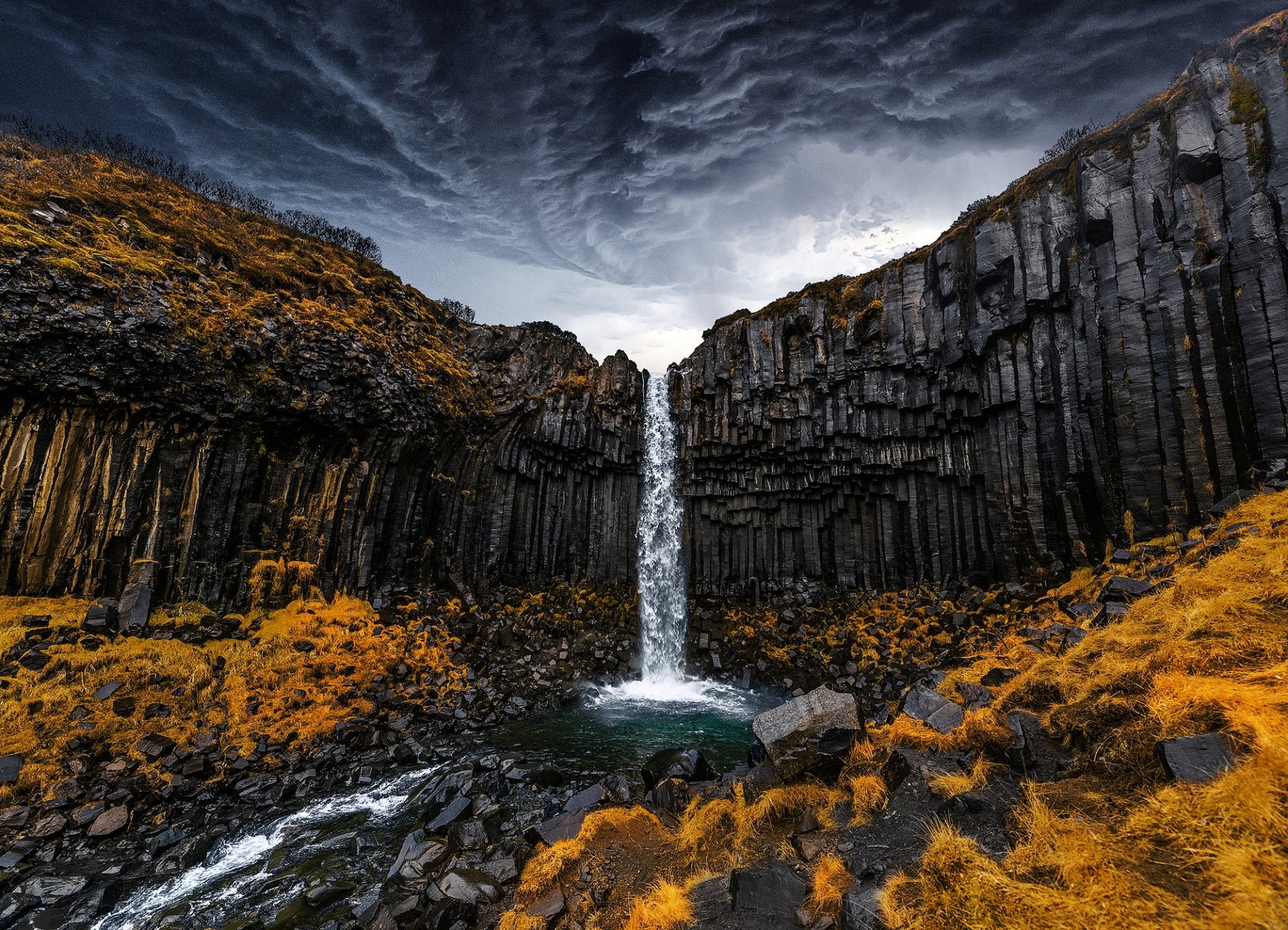 Majestic Basalt Cliff Waterfall — HD Nature Wallpaper