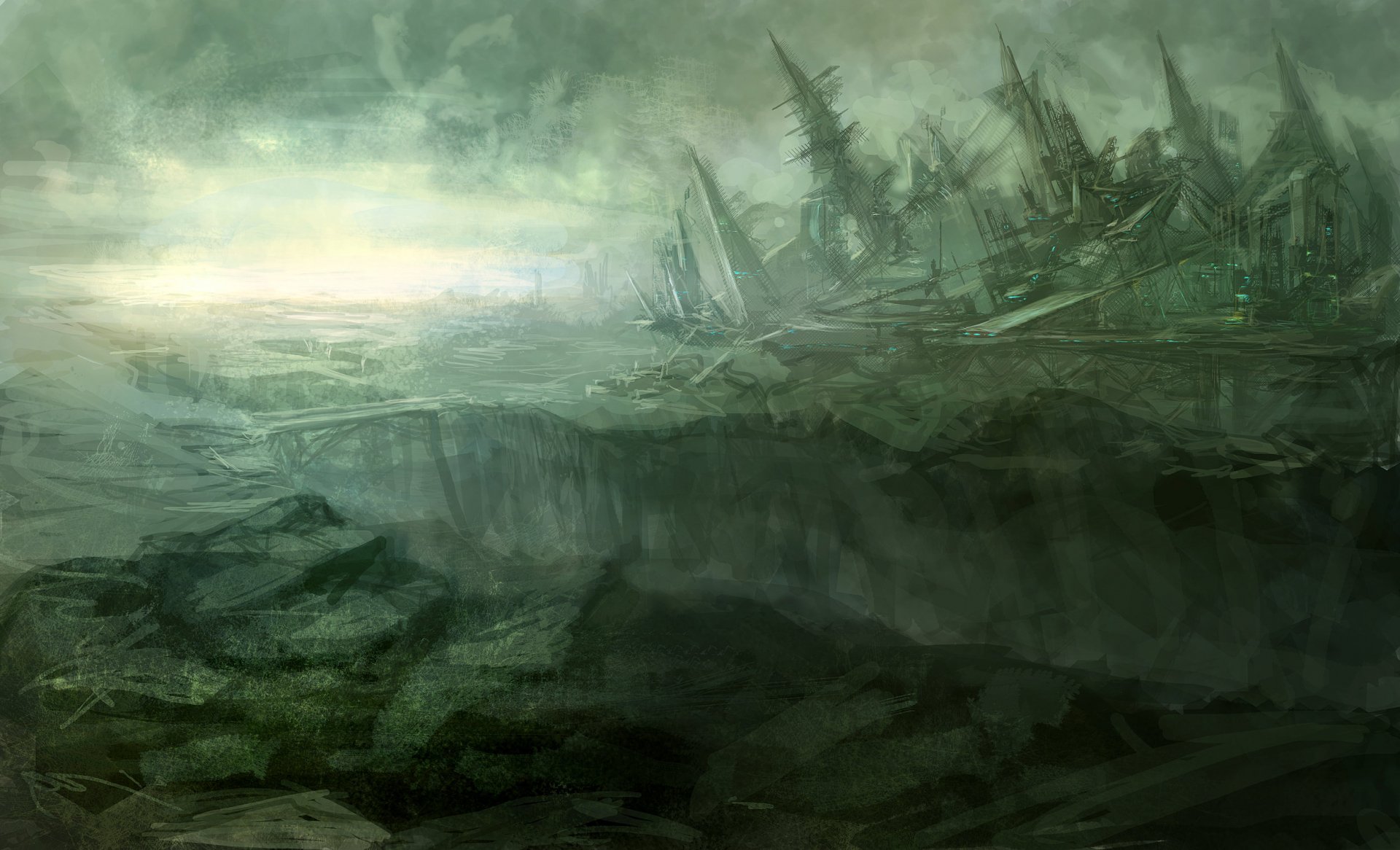 Dark Horizons: Sci-Fi Dystopian Landscape HD Wallpaper | 2500x1518 ...