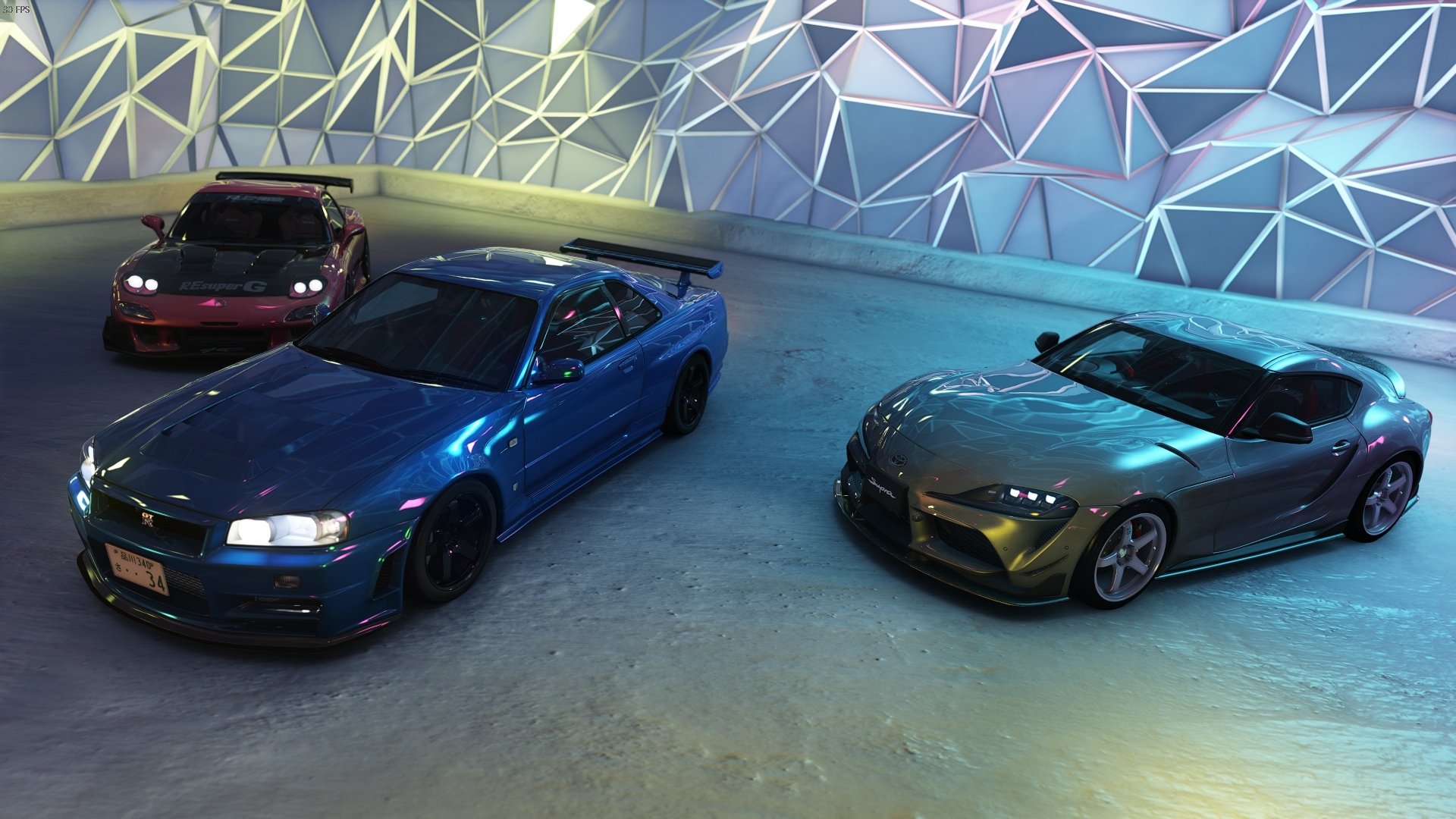 Assetto Corsa RX7, Skyline R34 and Supra A90 Showroom by Wildart89