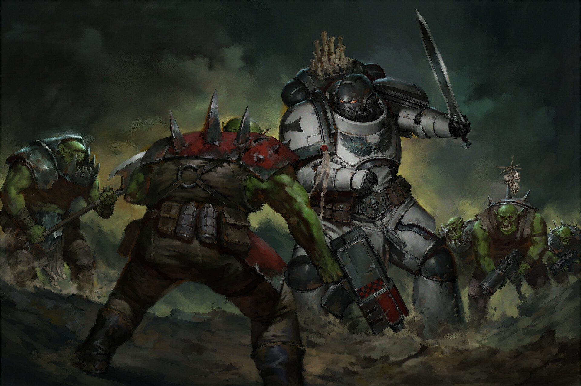 Epic Warhammer 40K HD Wallpaper: Battle-Ready Space Marine vs. Orks by ...