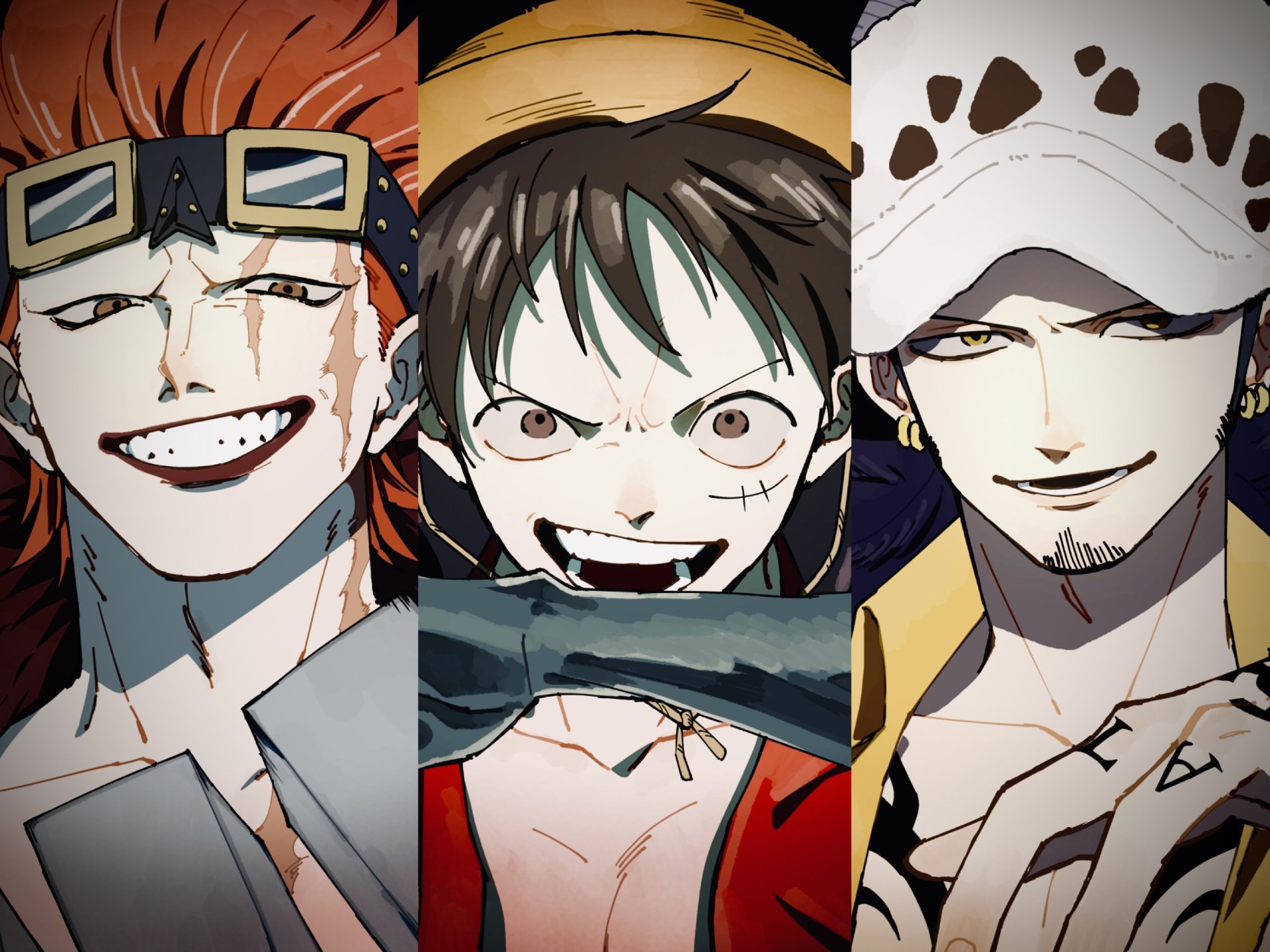 Pirate Trio: Luffy, Law & Kid — One Piece 2K Quad HD by おいも