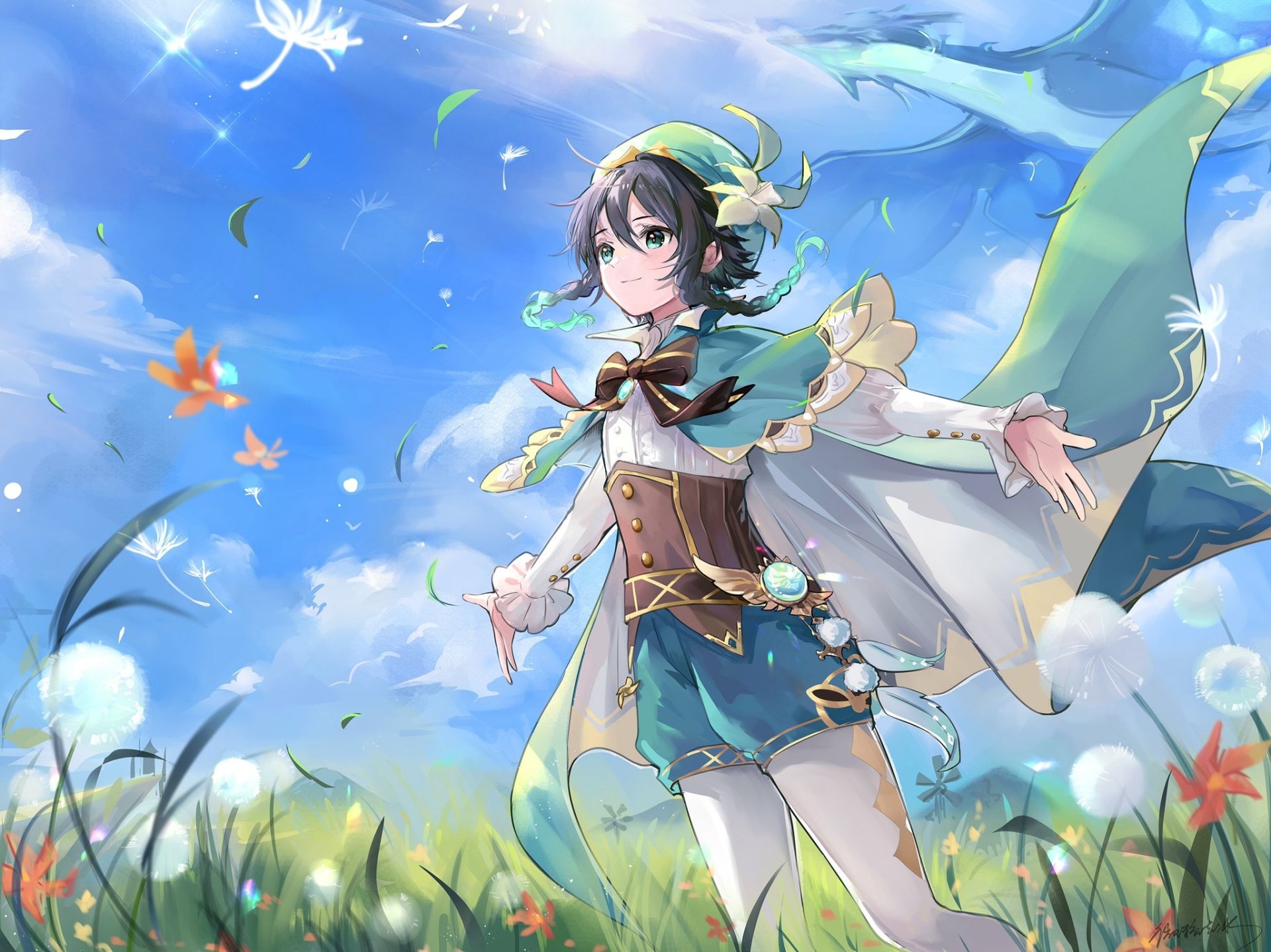 Venti Soars: Stunning HD Genshin Impact Video Game Wallpaper