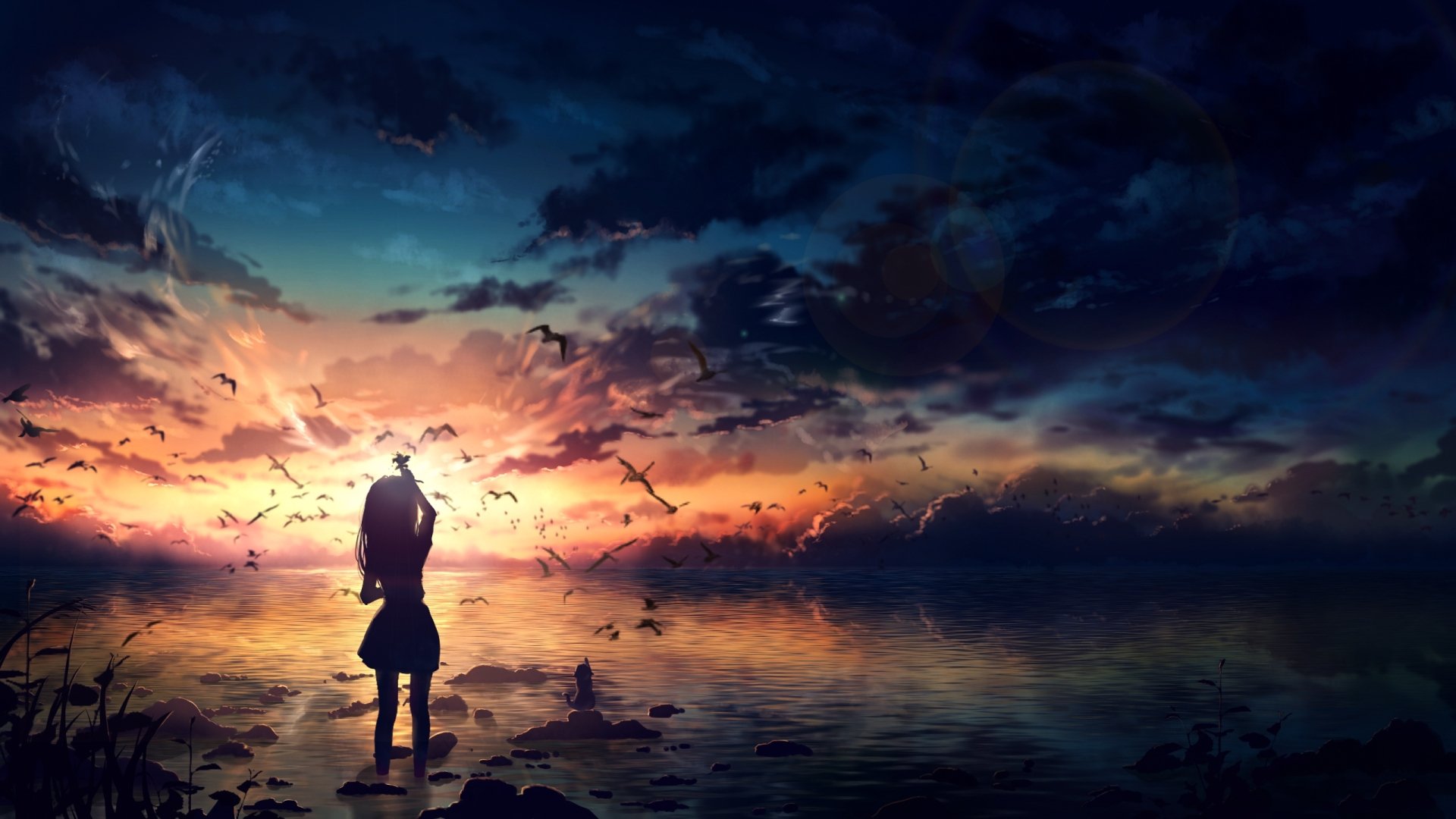 Anime Sunset Serenity: Stunning HD Wallpaper of Twilight Dreamscape by ...