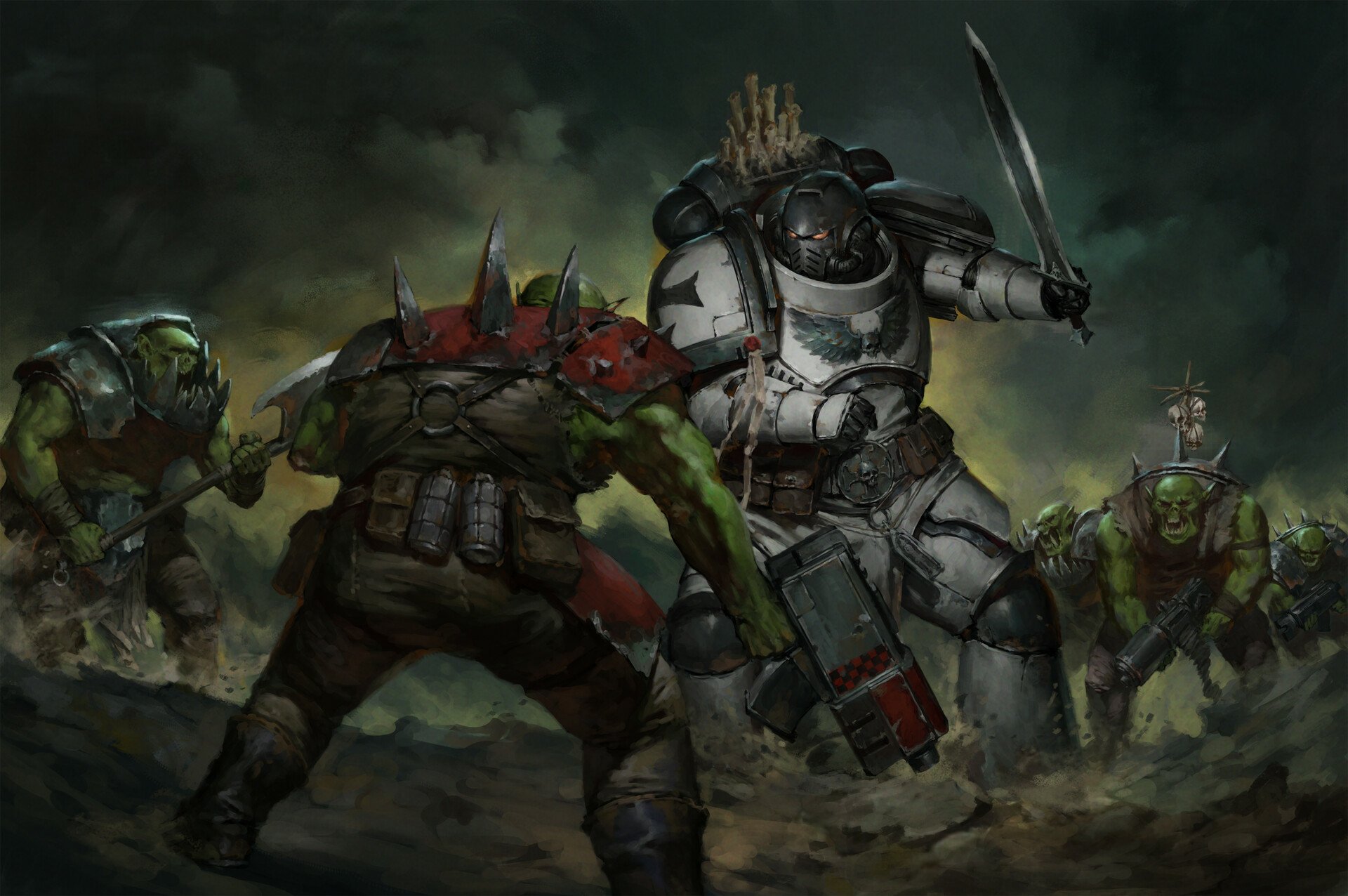 Epic Warhammer 40K HD Wallpaper: Battle-Ready Space Marine vs. Orks by ...