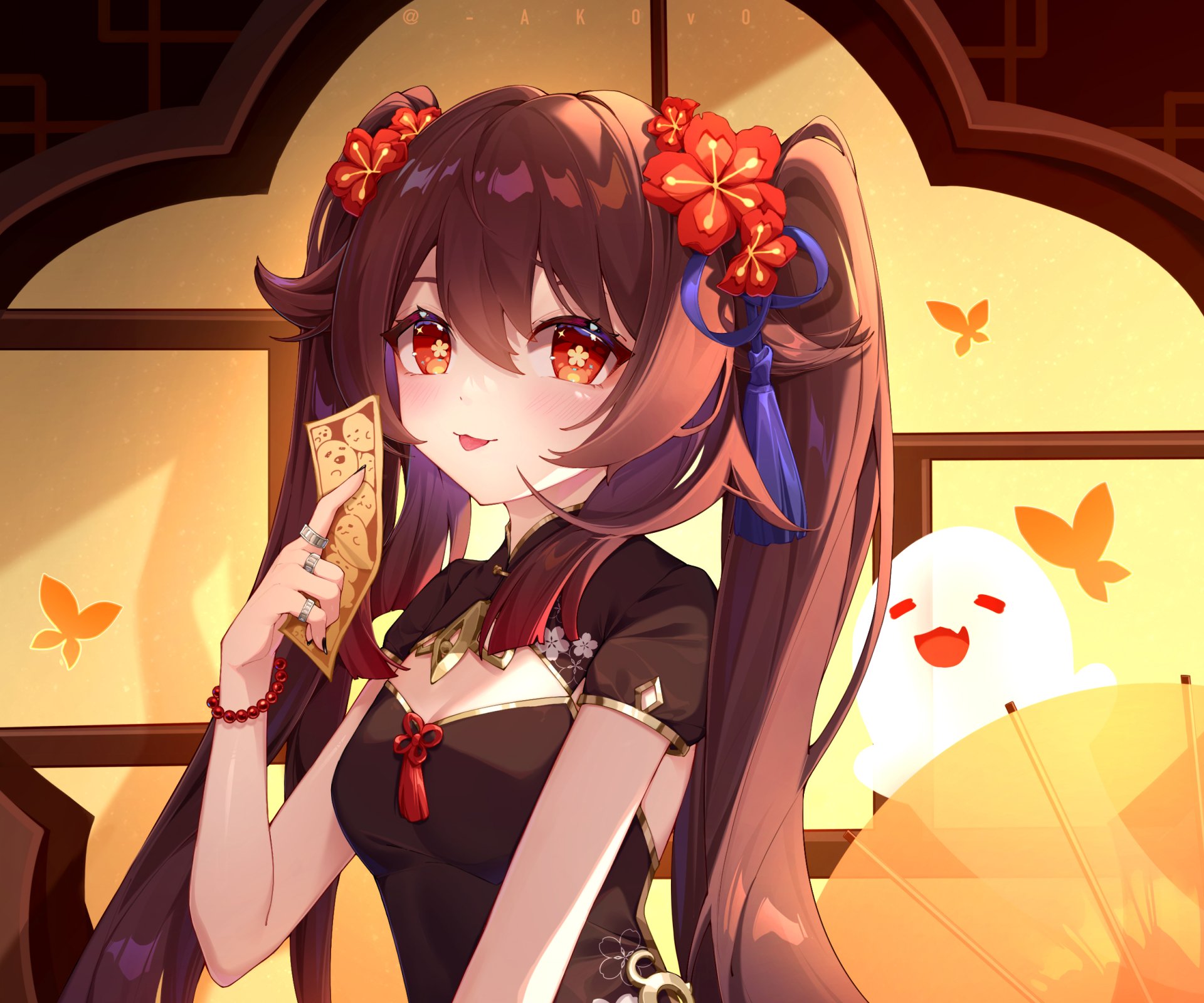 Hu Tao HD Wallpaper – Vibrant Genshin Impact Character Art by -AKOvO-