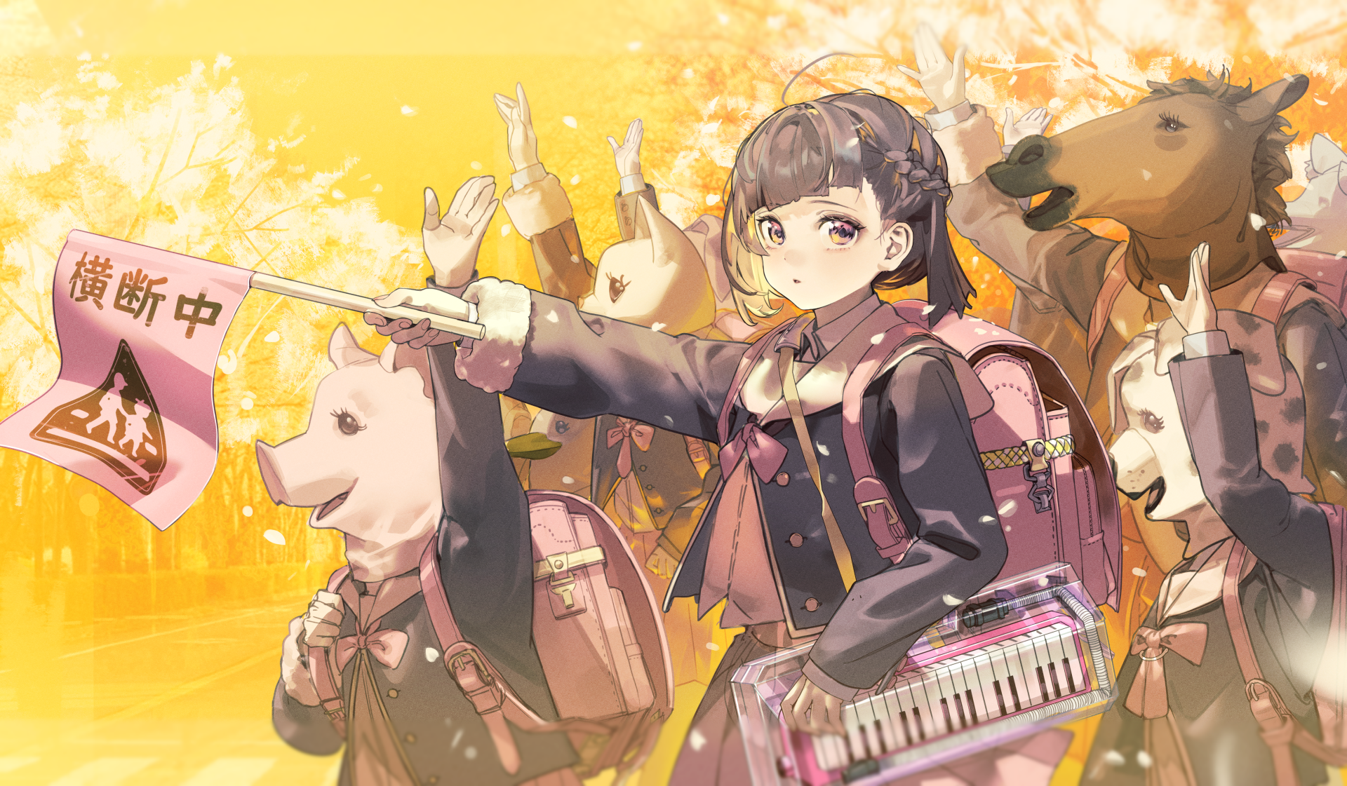 4K Ultra HD Anime Girl with Whimsical Animal Friends in Golden Glow by ...