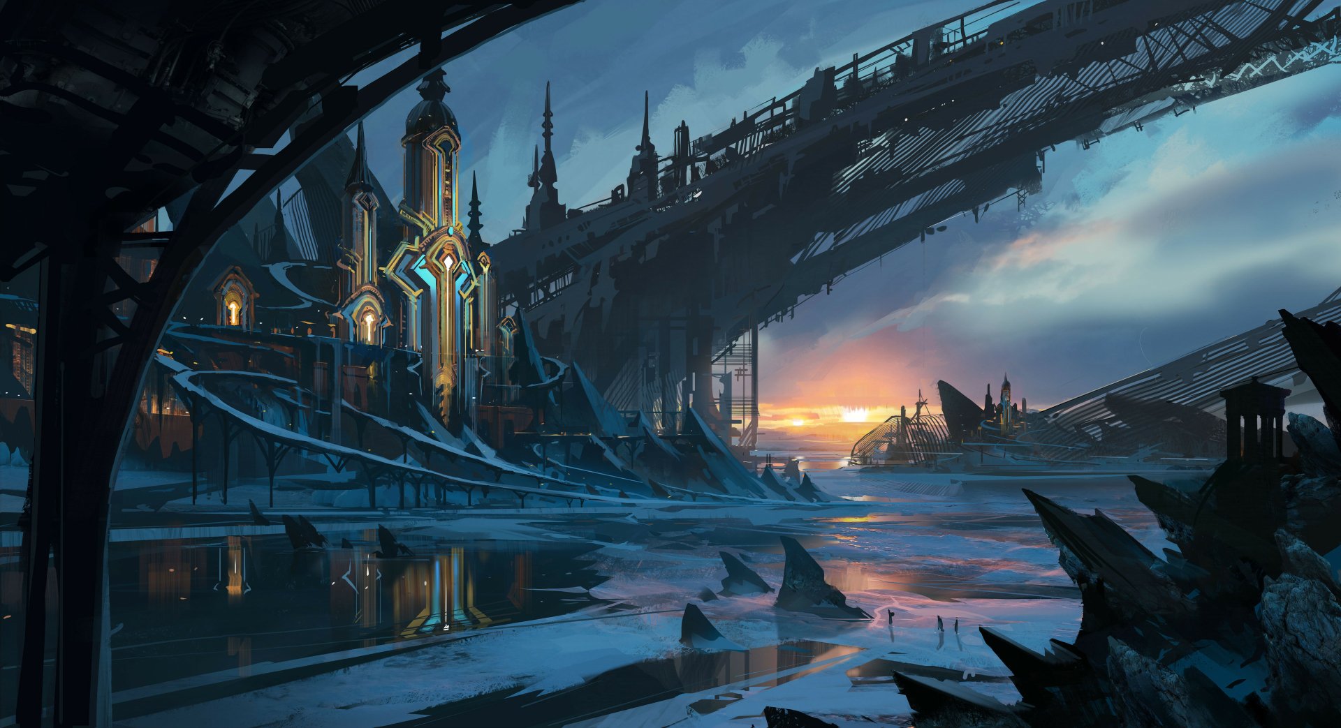 Epic Fantasy Fortress at Dusk – HD Wallpaper by 毛 裤