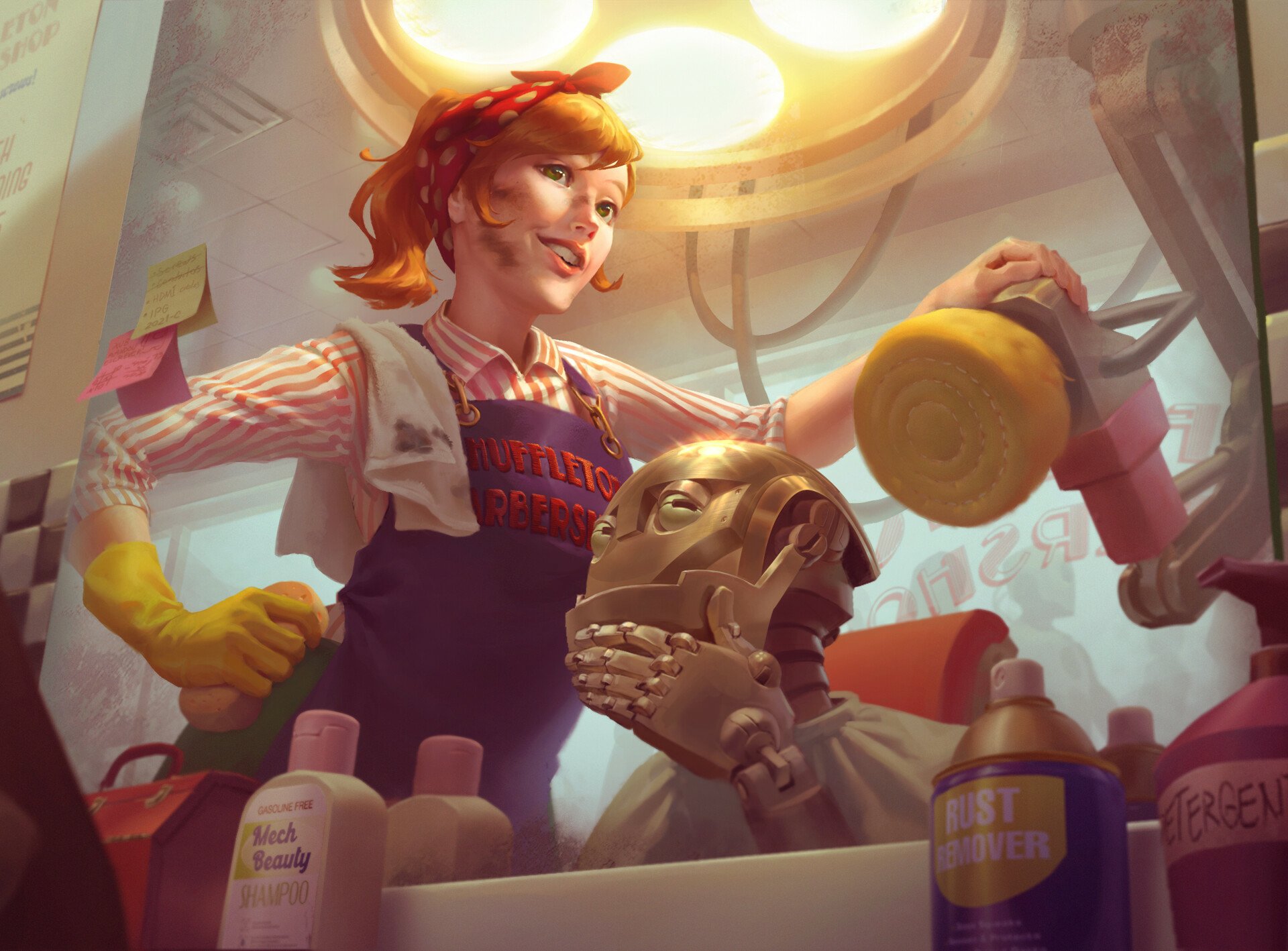 Barber for Bots — Sci‑Fi HD Wallpaper by Davi Lo