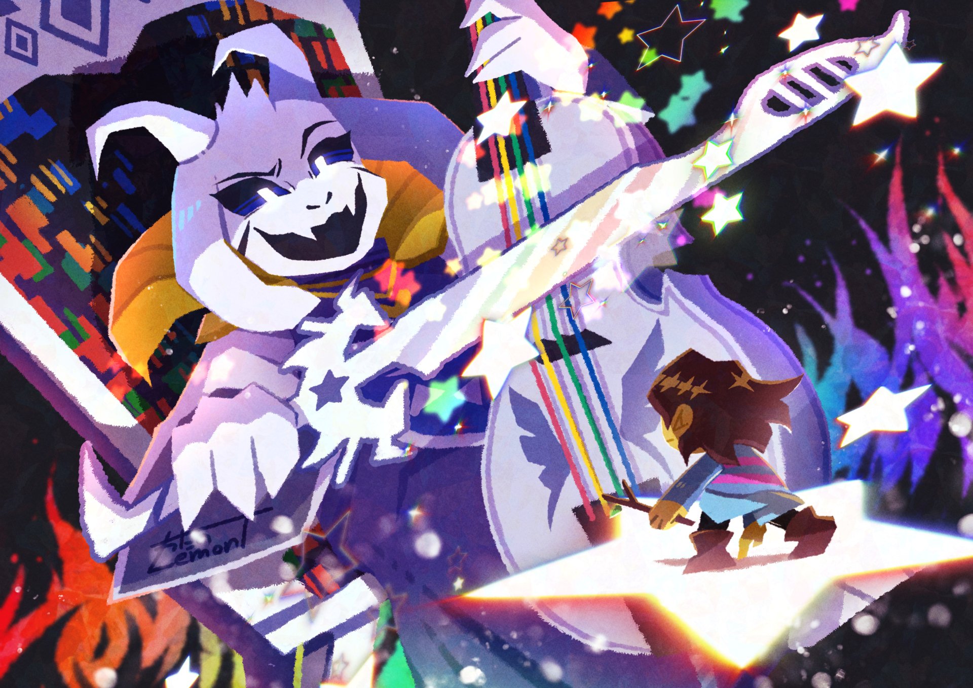 Epic 4K Undertale Showdown: Frisk vs Asriel Ultra HD Wallpaper by 綿野レモンT