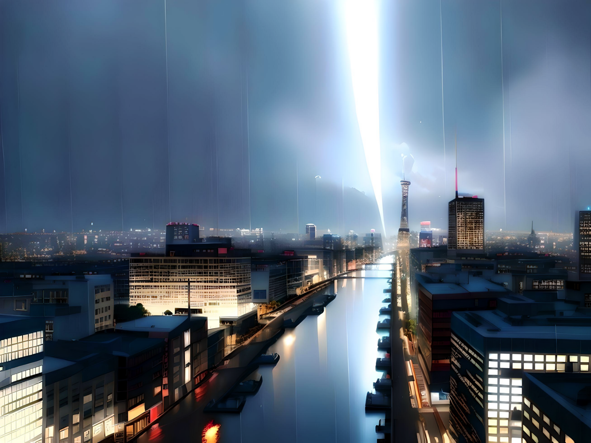 Night cityscape in the rain with a lightning by CptGui | 4000x3000 ...
