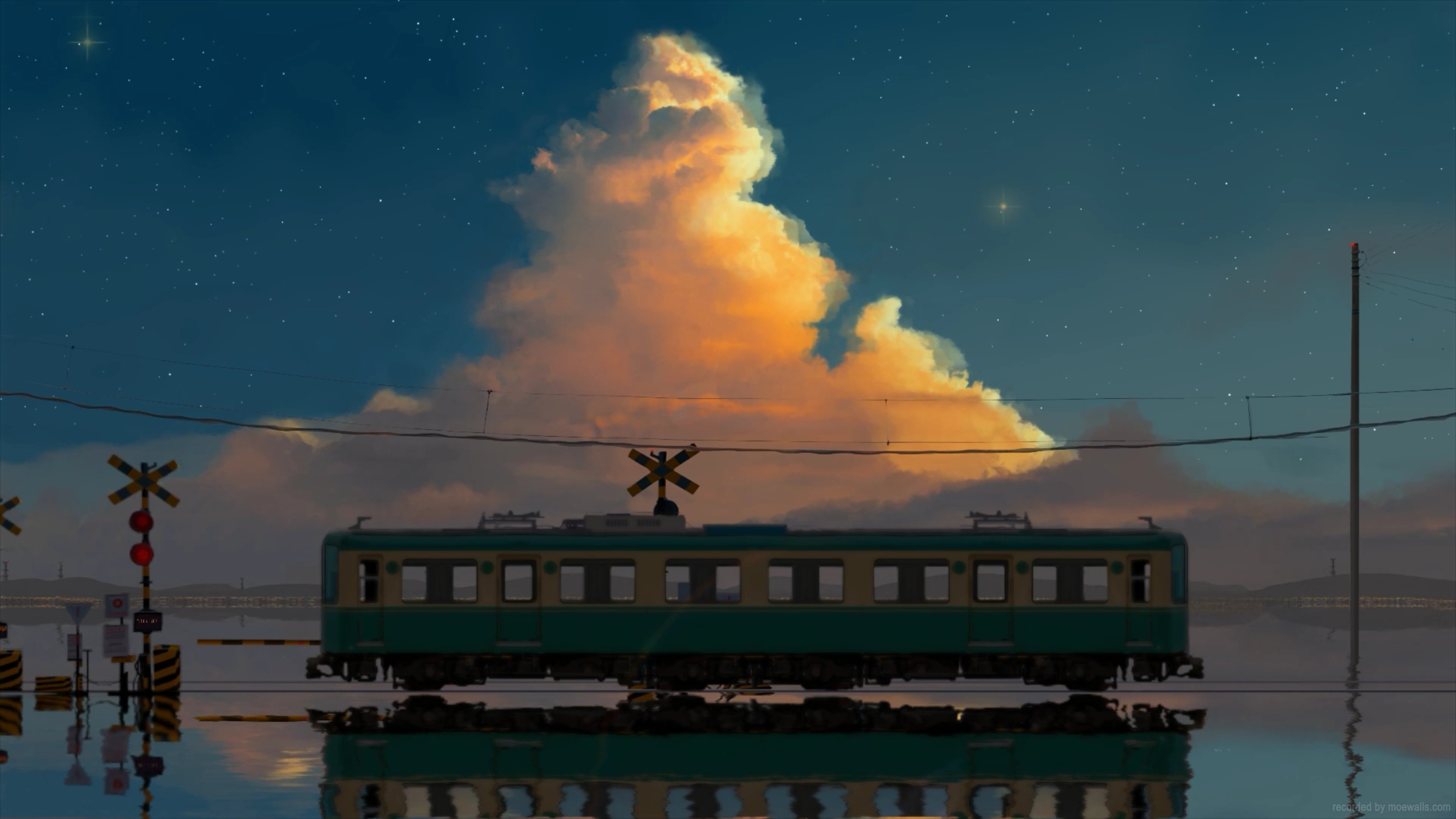 Download Sky Refelction Water Train 4k Ultra HD Wallpaper