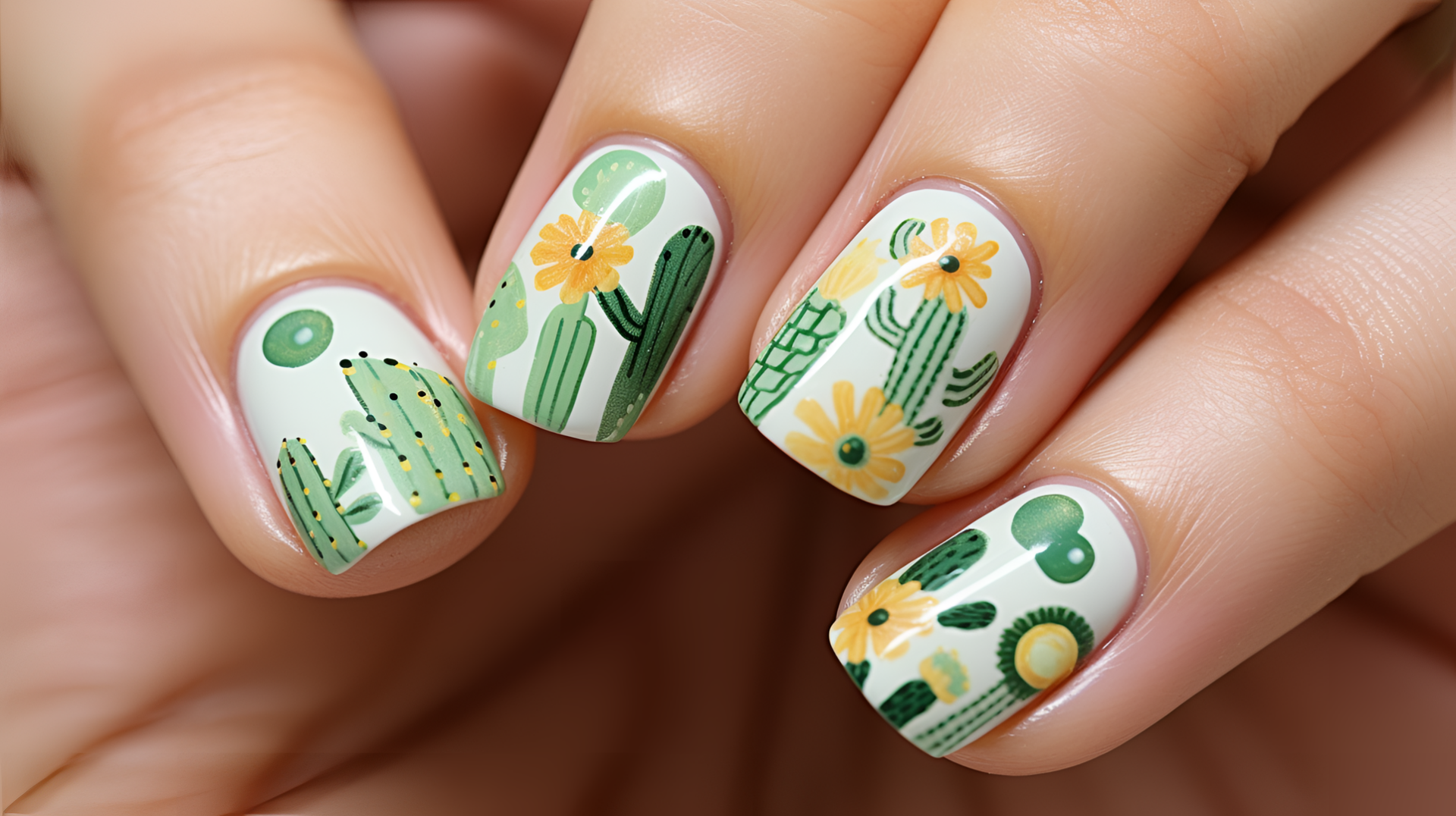 Cactus-Themed Nail Art HD Wallpaper