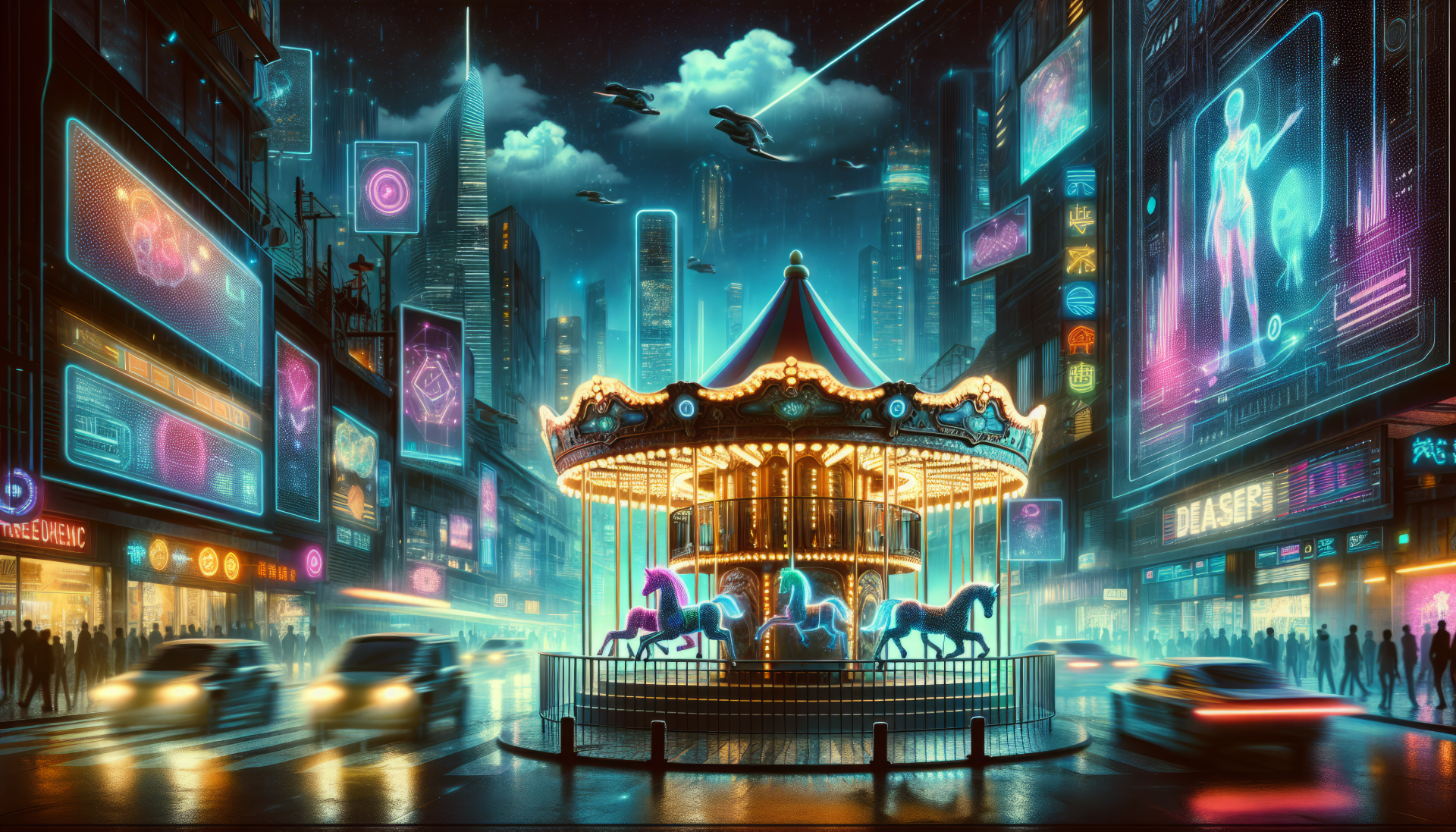 Futuristic City Carousel HD Wallpaper by QuantumCurator