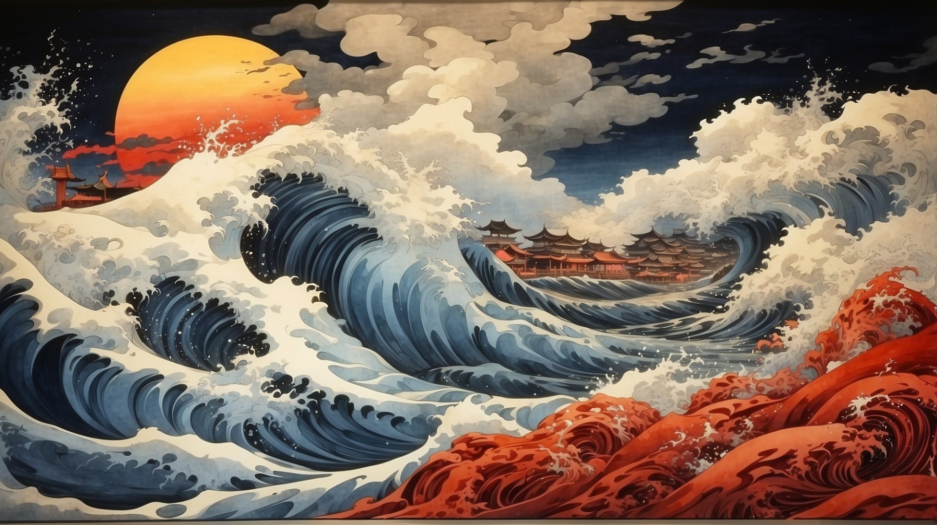 Sunset Sea Japanese Painting by AnimeHead