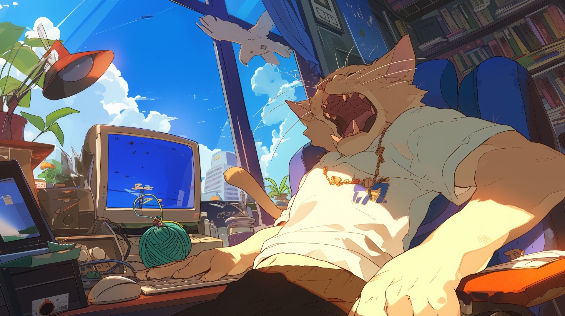 Anime Cat's High-Tech Lair - 4K Ultra HD Wallpaper by Phaethon