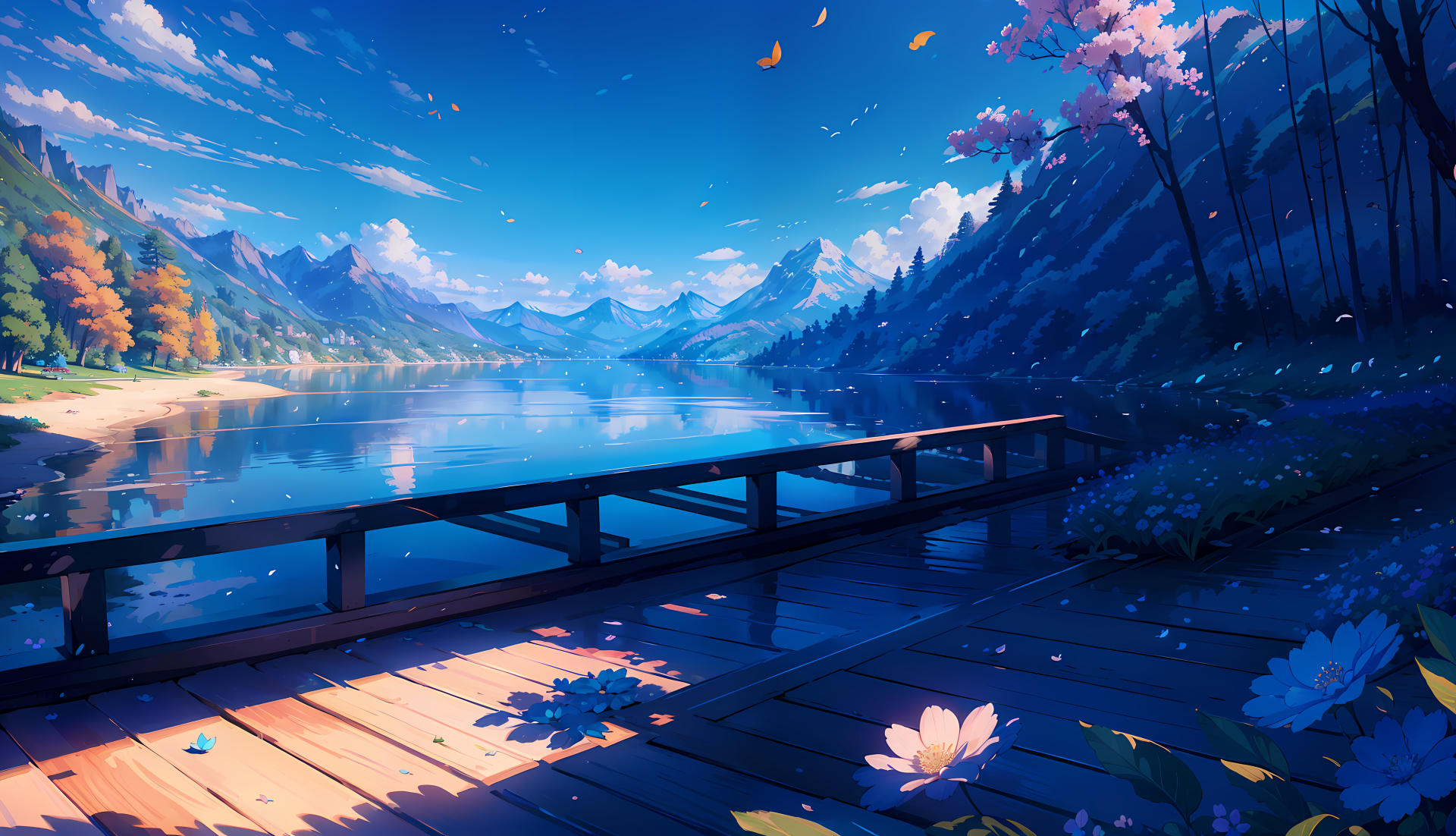 4K Ultra HD Anime Landscape: Serene Sky and Tranquil Lakeside Scenery