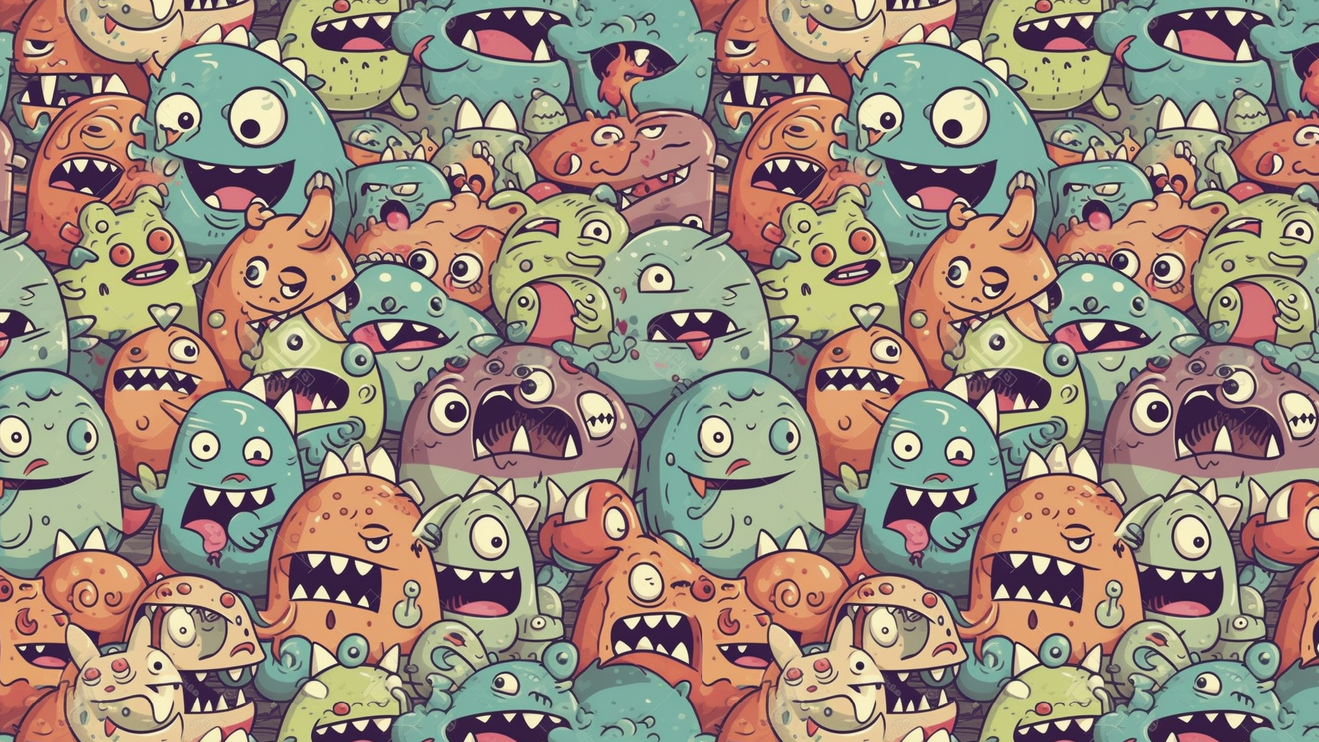 Desktop background of random cute monsters by nutfalcon