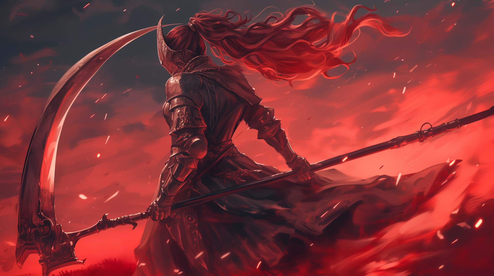 Red Knight Warrior with Scythe - HD Wallpaper by patrika