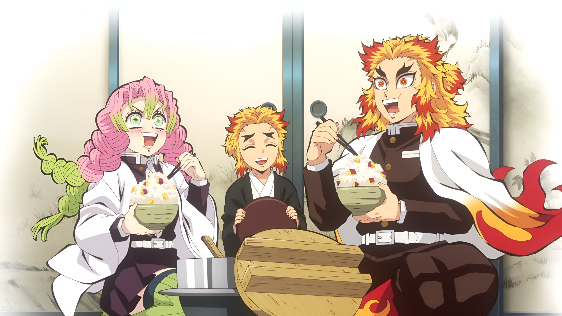 Demon Slayer 4K Ultra HD: Mitsuri Kanroji & Kyojuro Rengoku Feast Scene