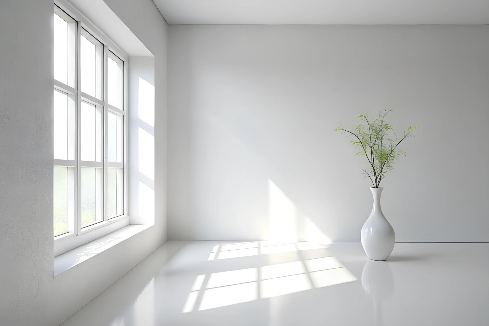 A Clean, White Room with Soft Sunlight Filtering Through a Single ...