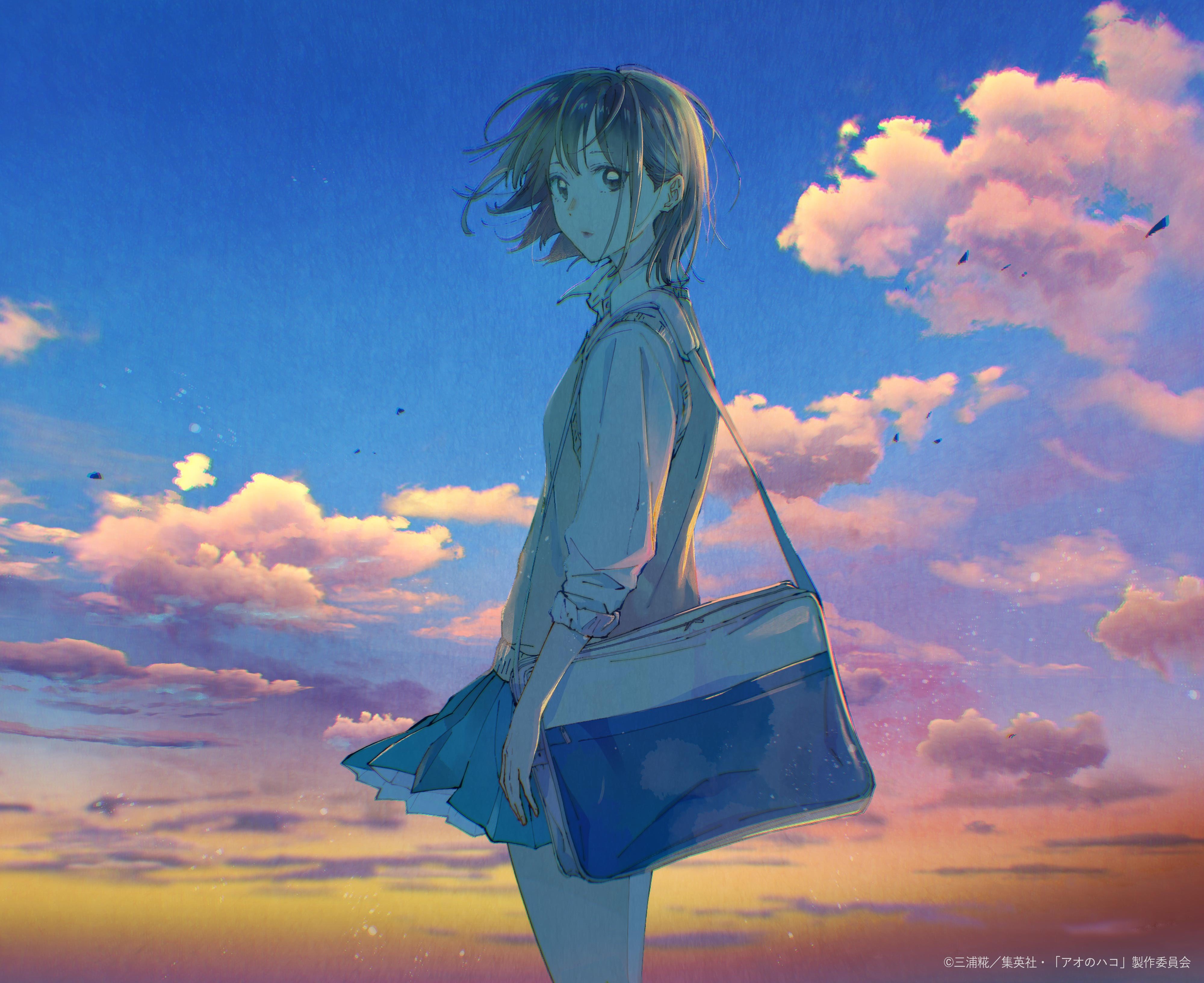 Chinatsu Kano in Blue Box – Stunning 4K Anime Wallpaper at Sunset
