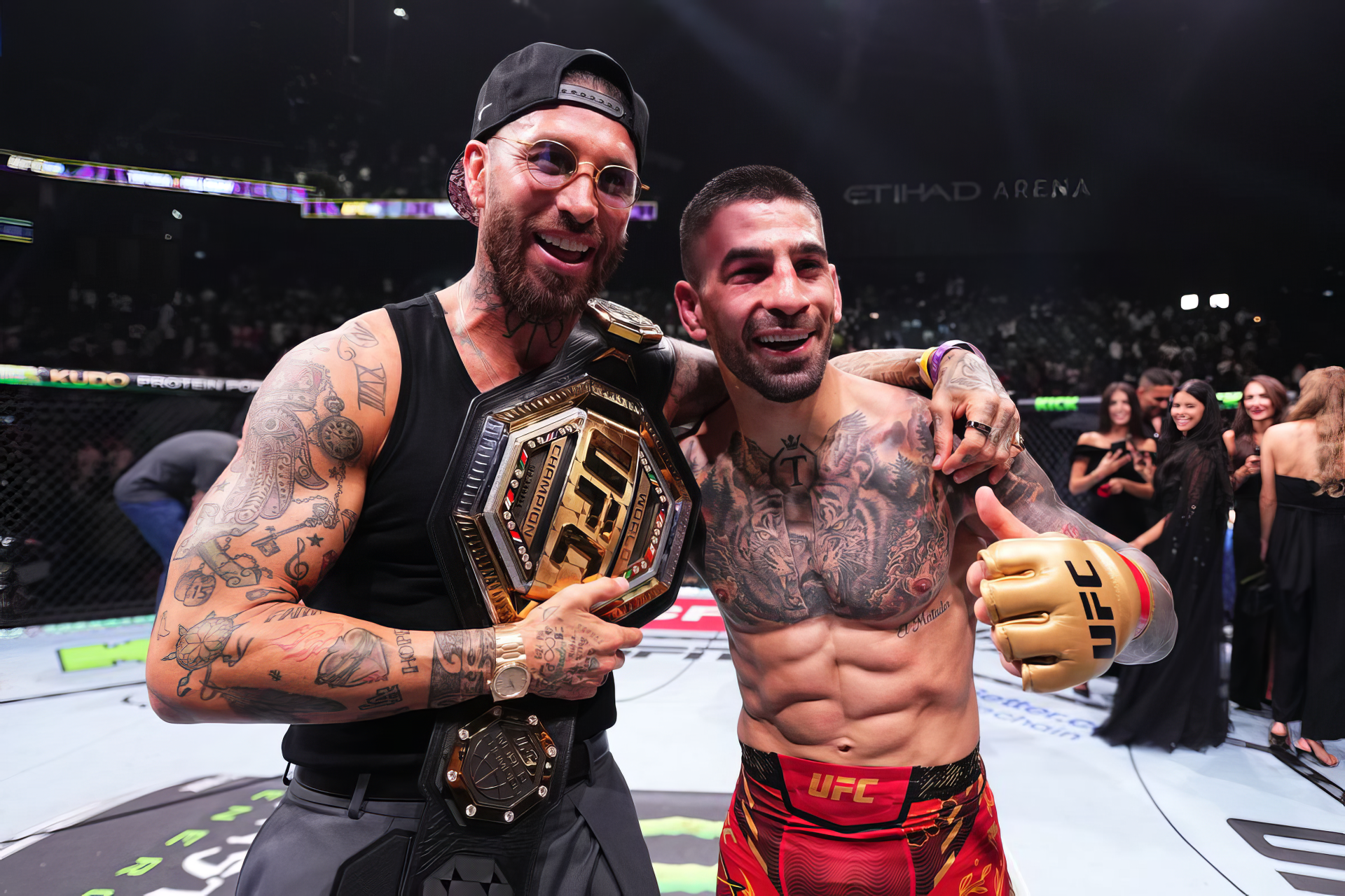 HD Wallpaper: MMA Stars Ilia Topuria & Sergio Ramos Celebrate Victory