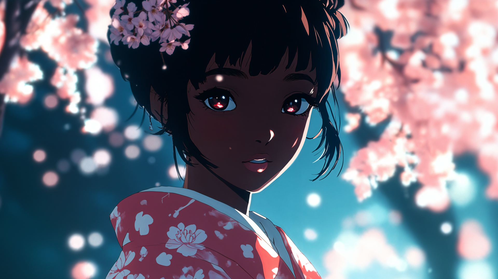 Stunning 4K Ultra HD Wallpaper of a Black Anime Girl in Blooming Cherry ...