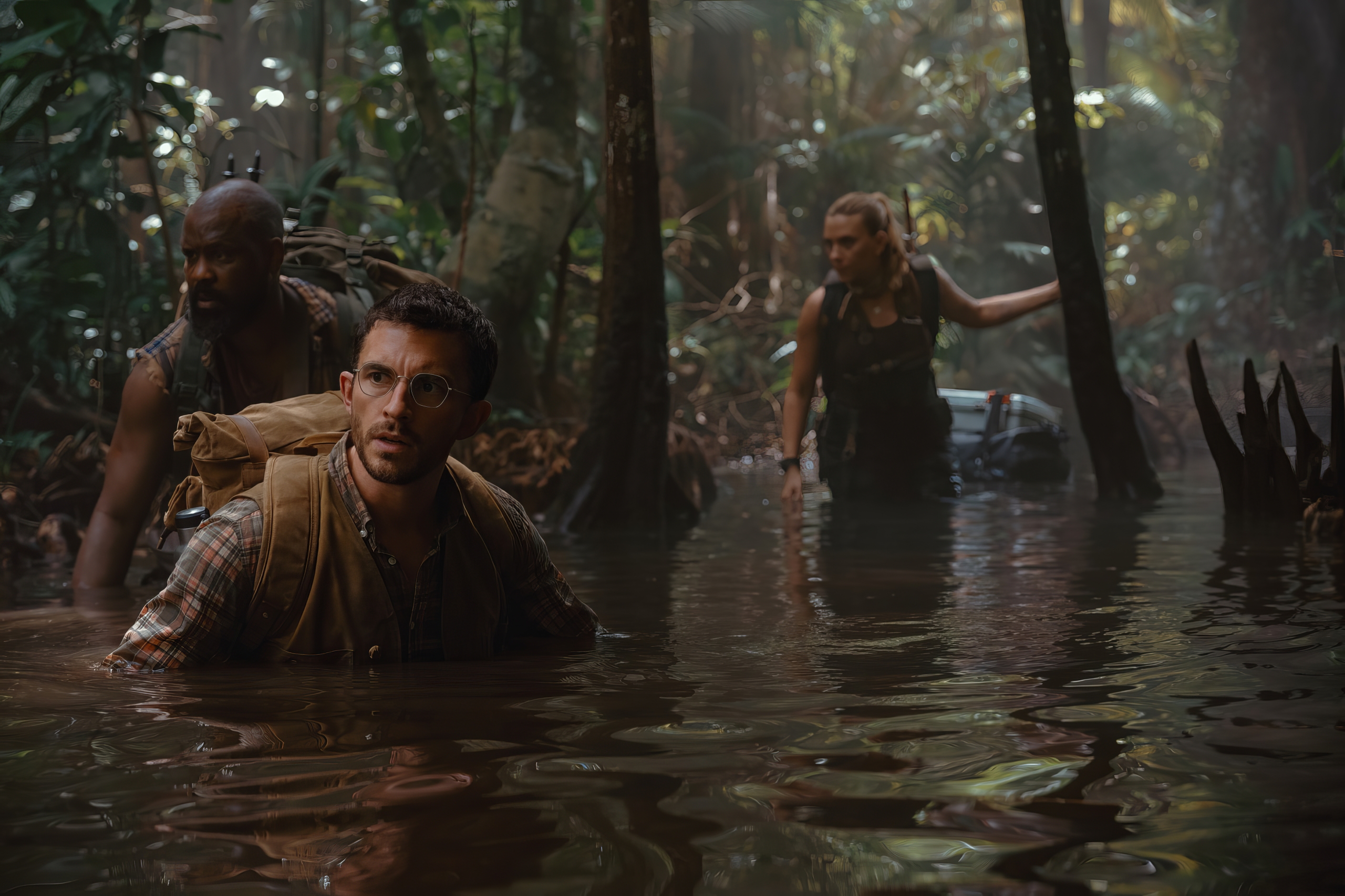 Jurassic World Rebirth HD Wallpaper: Intense Jungle Adventure Scene