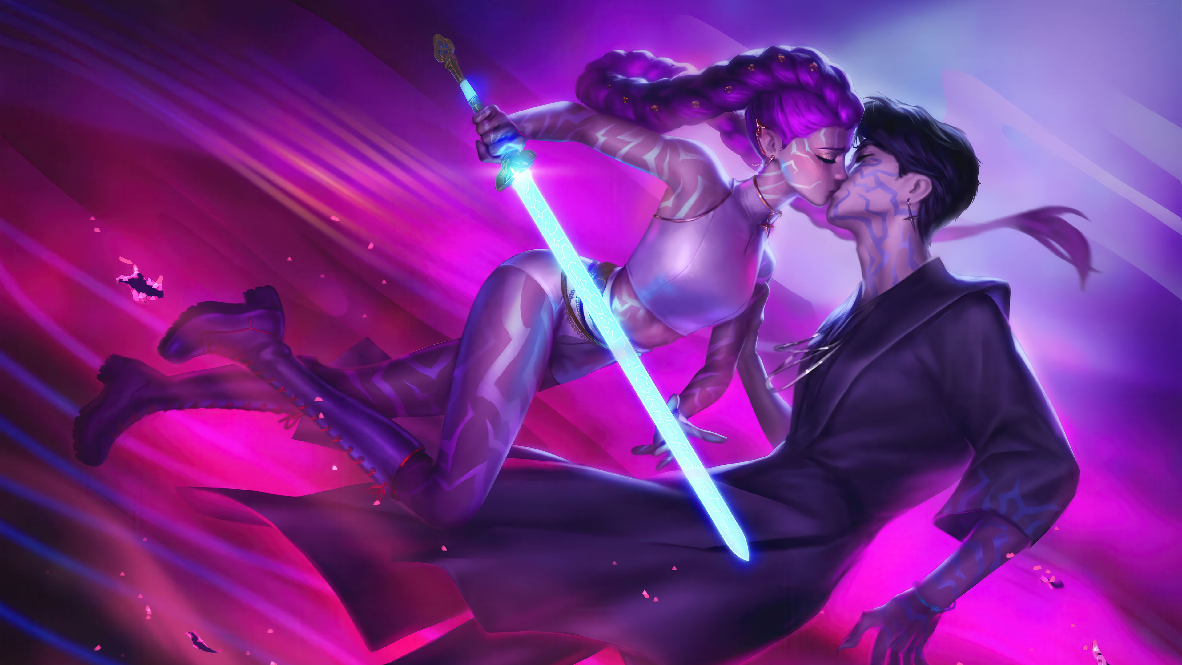 KPop Demon Hunters 4K Ultra HD: Epic Neon Battle Wallpaper