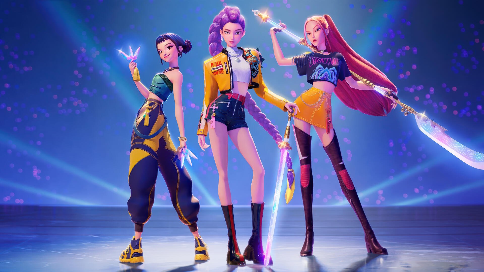 KPop Demon Hunters Trio: Rumi, Zoey & Mira | 4K Ultra HD Movie Wallpaper