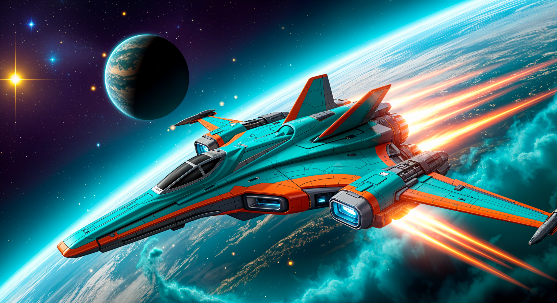 HyperDrive 4K: Neon Starship — Space Travel Wallpaper by QuantumCurator