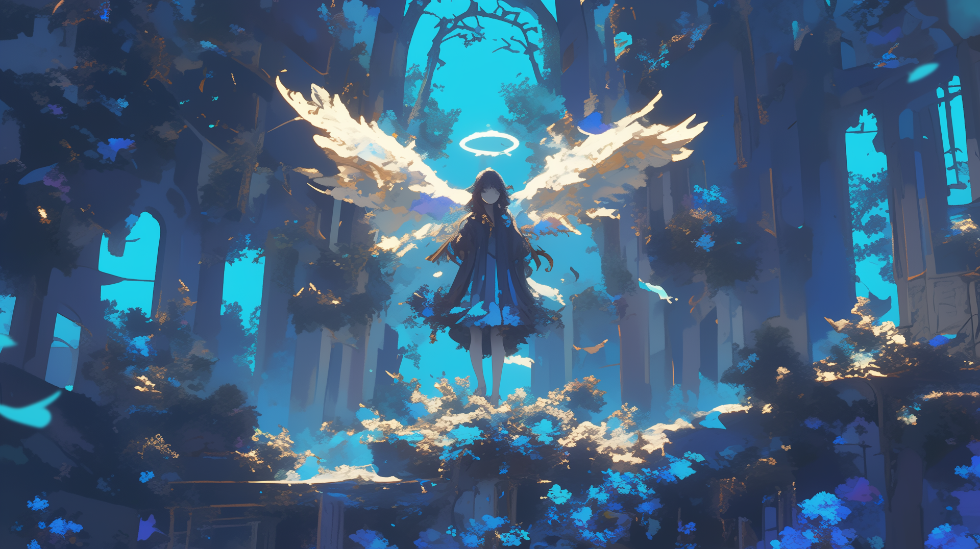 Haloed Angel — Anime AI 2K Quad HD Wallpaper | 2912x1632 | Wallpaper Abyss