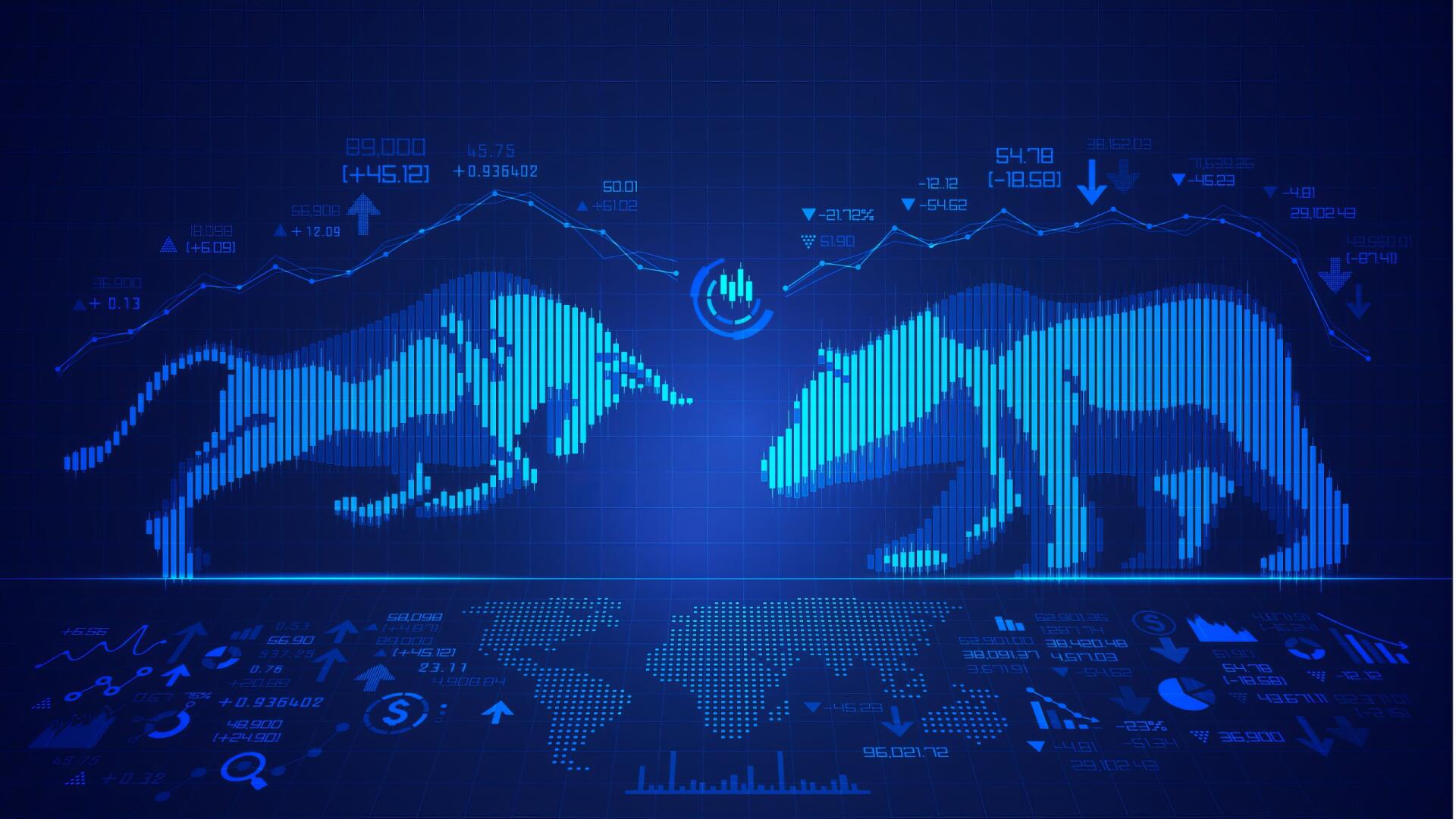 2K Quad HD — Crypto & Stock Market: Bull vs Bear Tech Wallpaper
