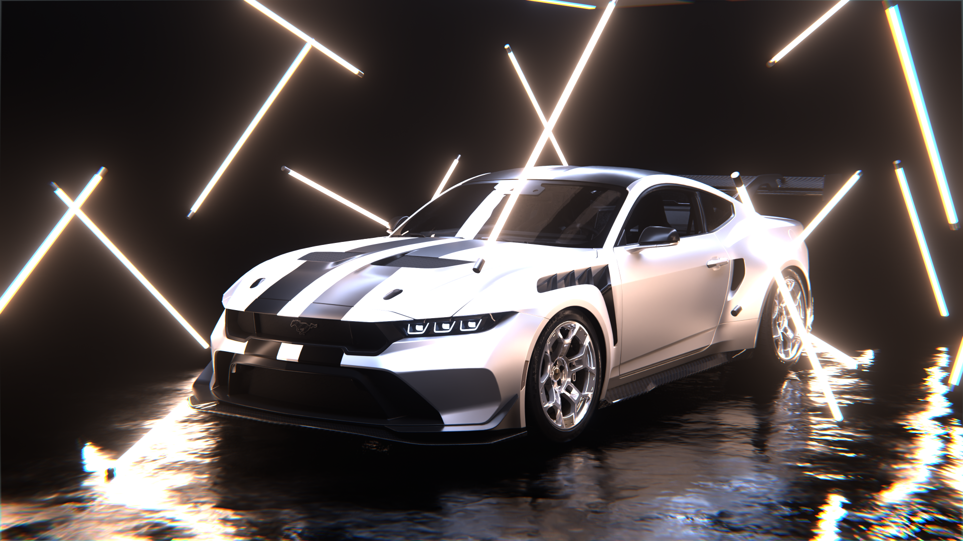 Download Cars (Pixar) Ford Mustang 3D Vehicle White 4k Ultra HD Wallpaper