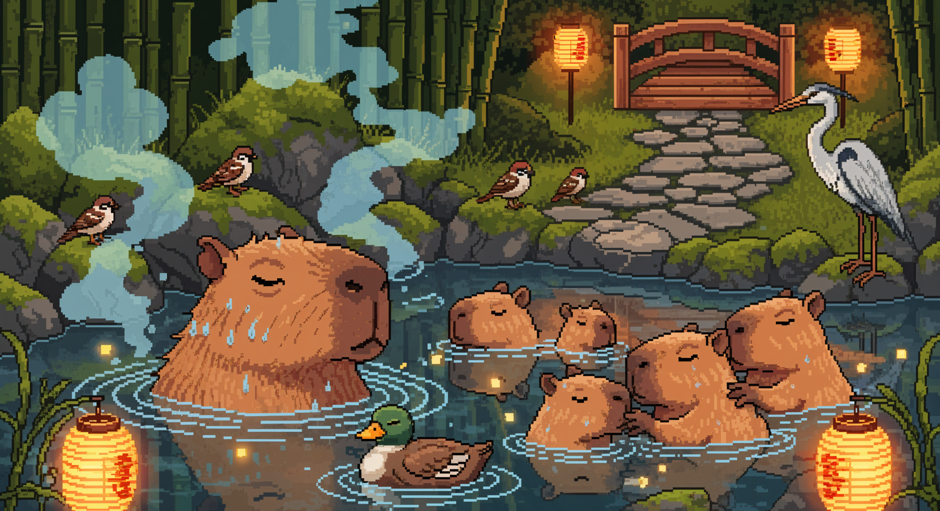 Zen Capybaras Onsen — 4K Ultra HD Wallpaper by QuantumCurator