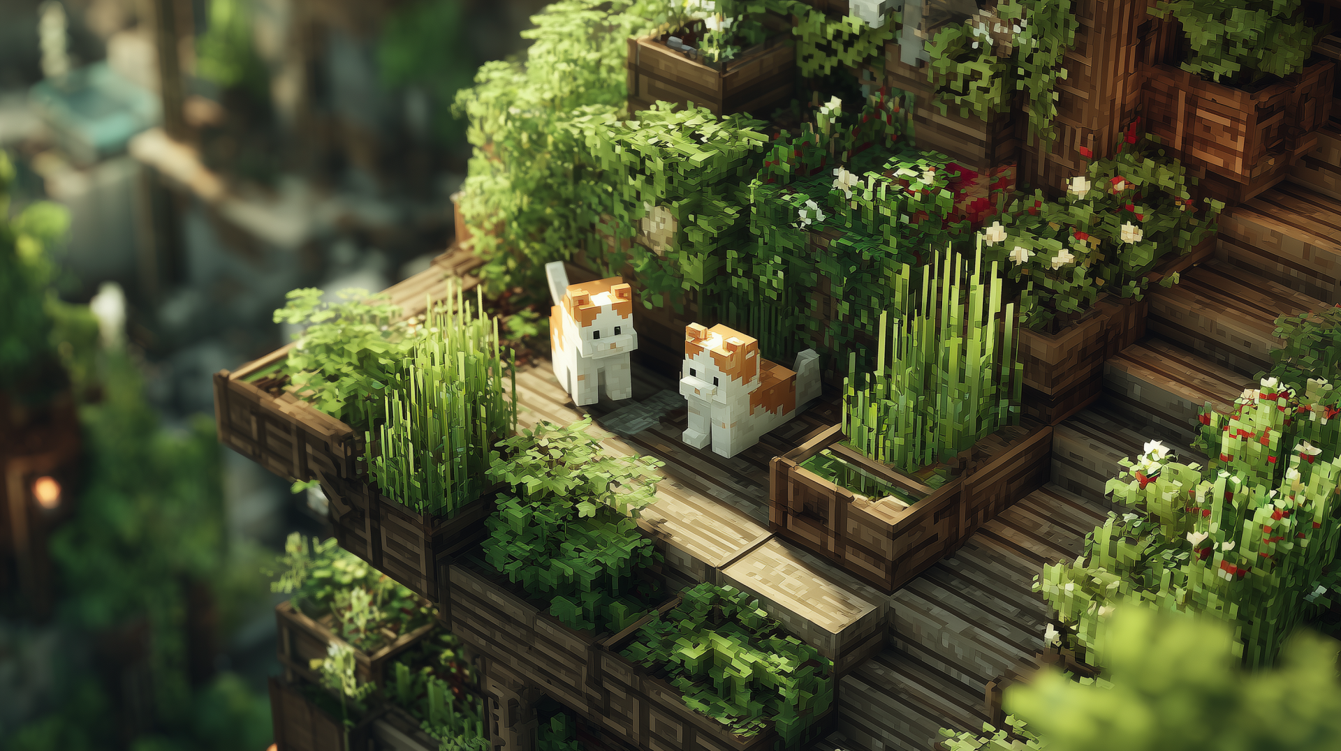 Minecraft AI Cat Garden — 2K Quad HD Wallpaper