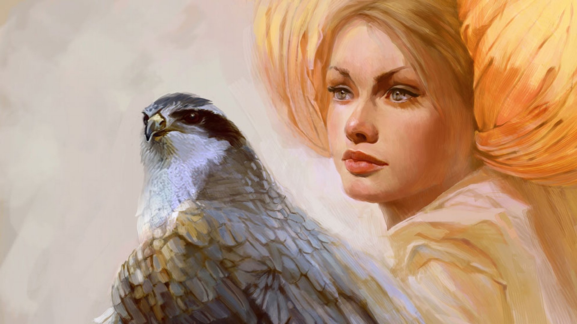 Fantasy Elegance: HD Wallpaper of Enchanting Woman and Falcon
