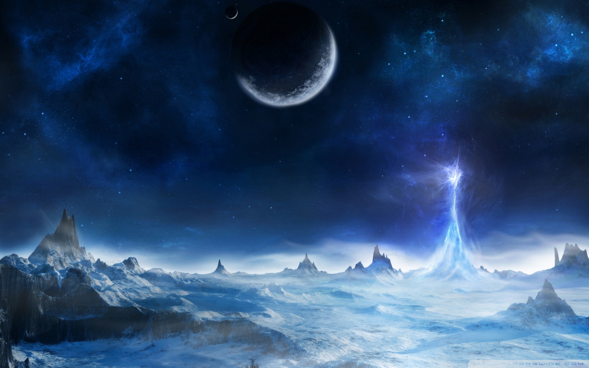 Download Sky Moon Blue Night Fantasy Landscape Fantasy Landscape HD ...