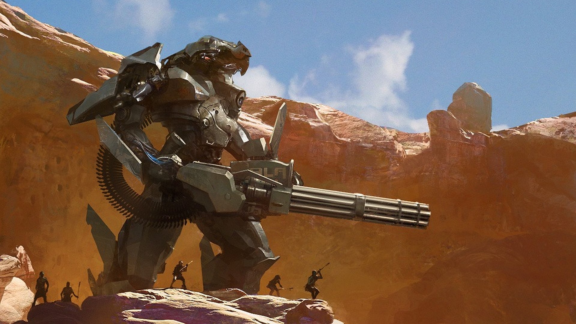 HD Sci-Fi Warrior Robot in Desert Battle