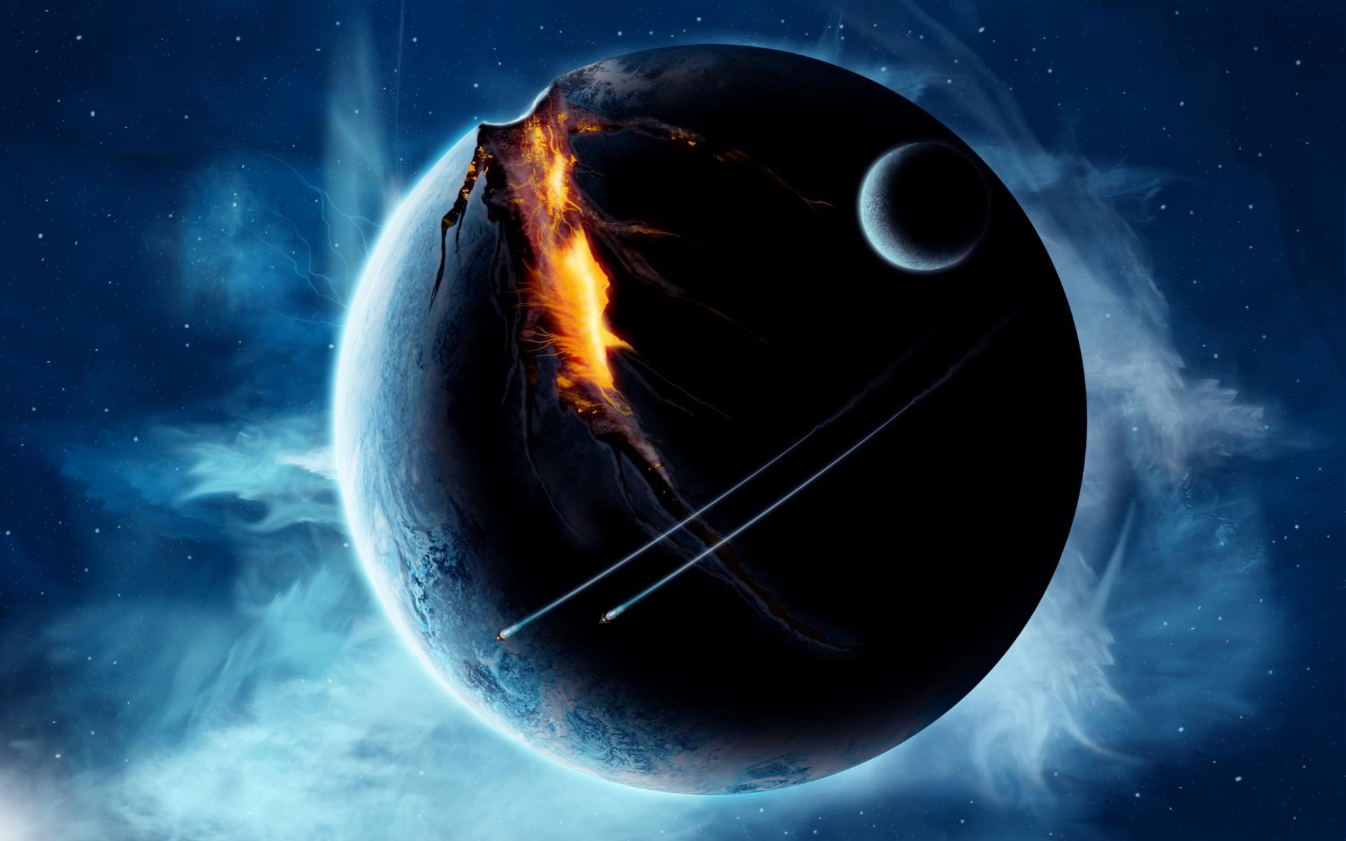 Epic Sci-Fi Planet HD Wallpaper: Fiery Clash in the Cosmos | 1920x1200 ...