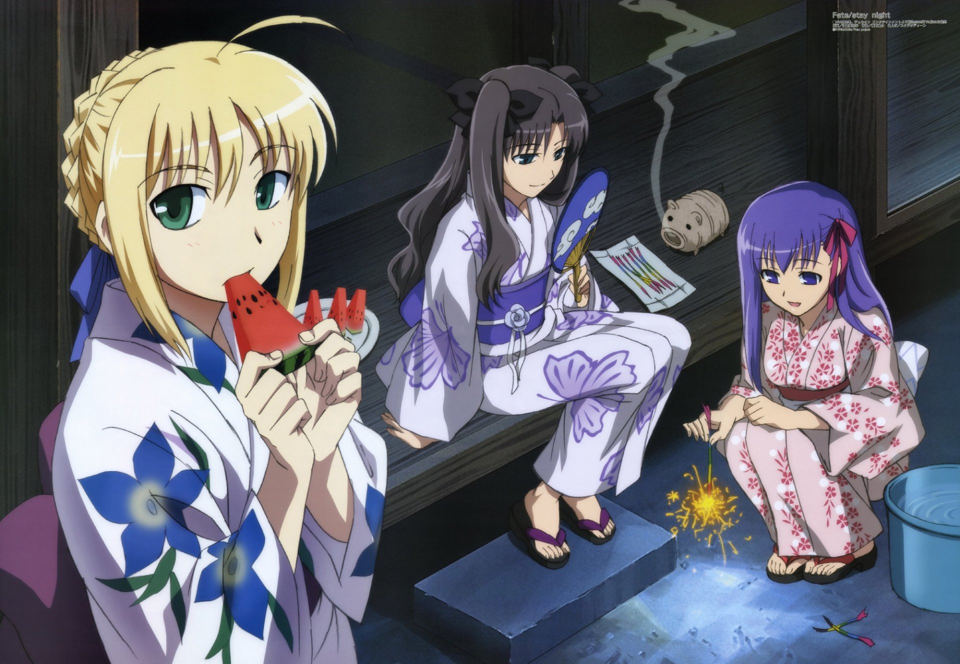 Fate/Stay Night Trio: Saber, Rin & Sakura in Summer Yukata – HD Anime ...
