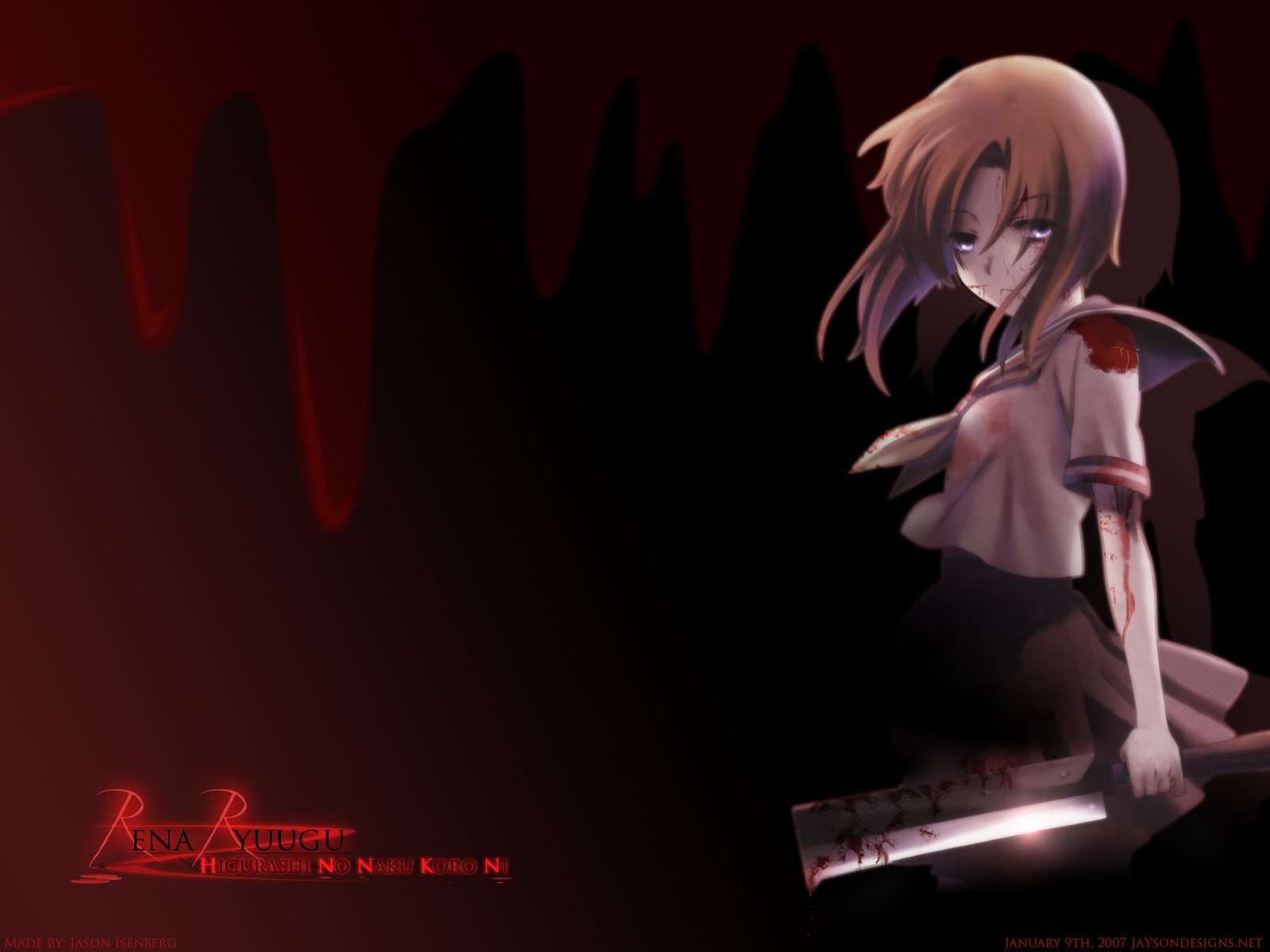 Rena Ryūgū’s Fierce Gaze – Higurashi Anime HD Weapon Wallpaper