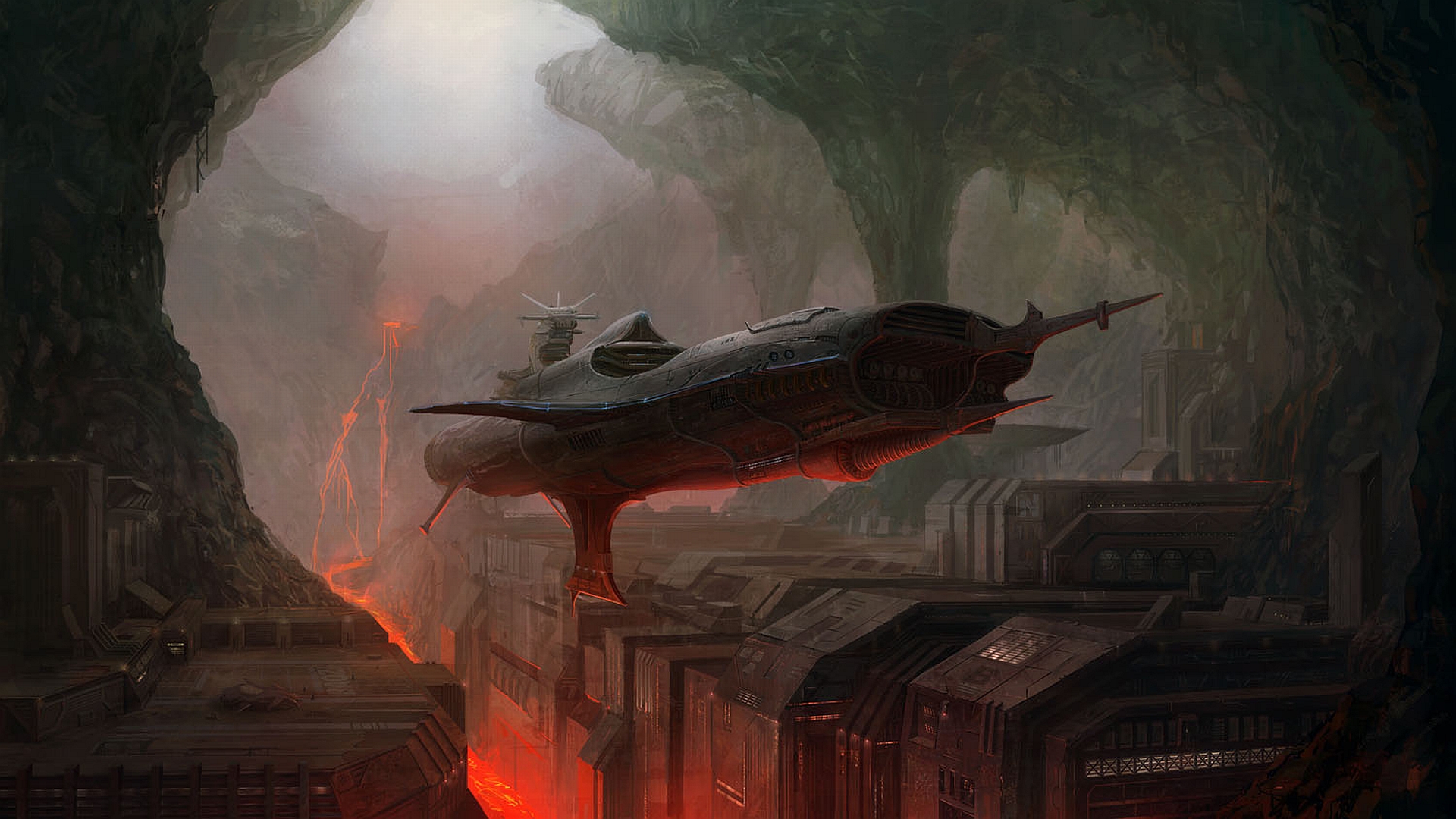 Epic Sci-Fi Spaceship HD Wallpaper: Journey into the Fiery Abyss